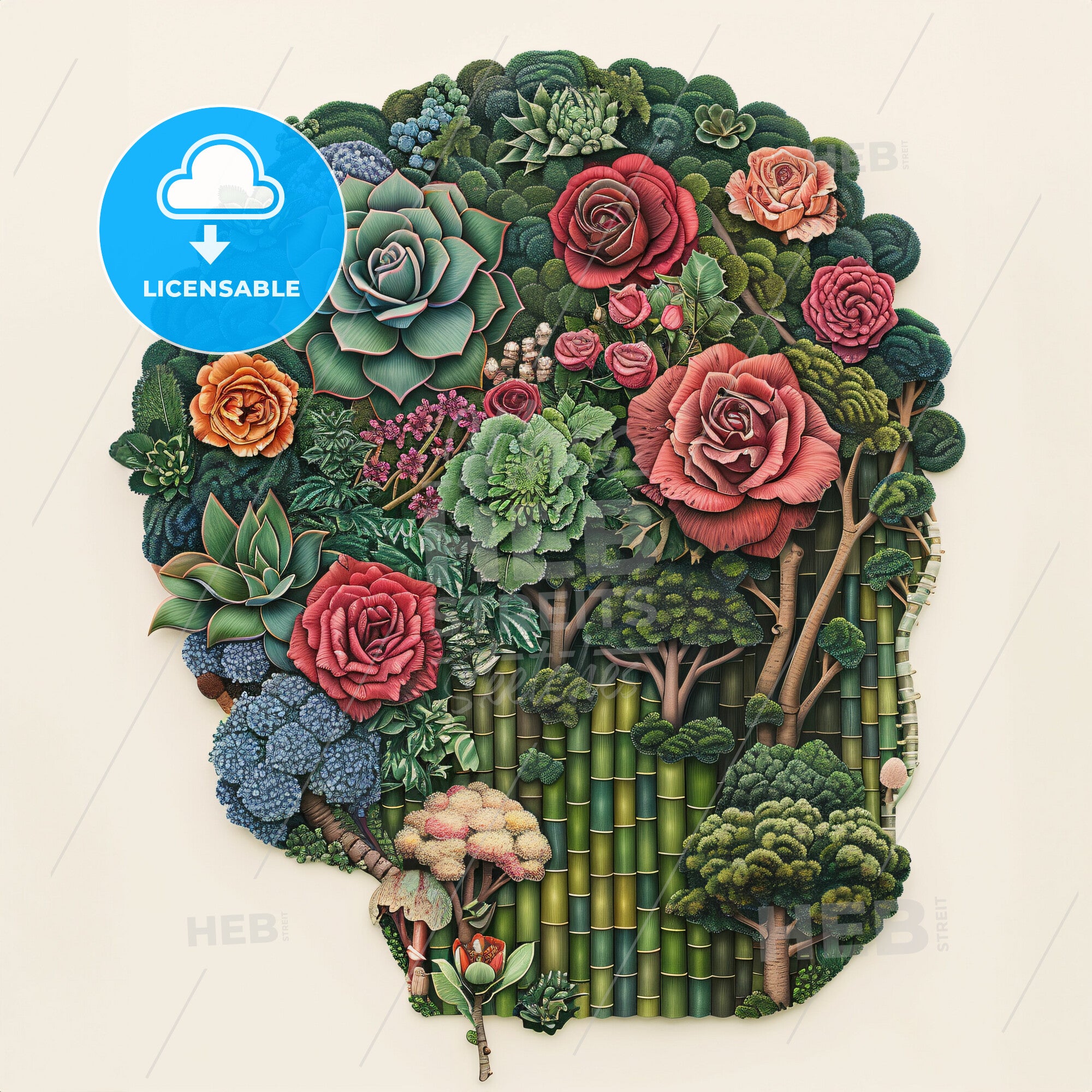 A Vibrantly Colored Illustration Of A Lush Garden Shaped Like A Brain ...