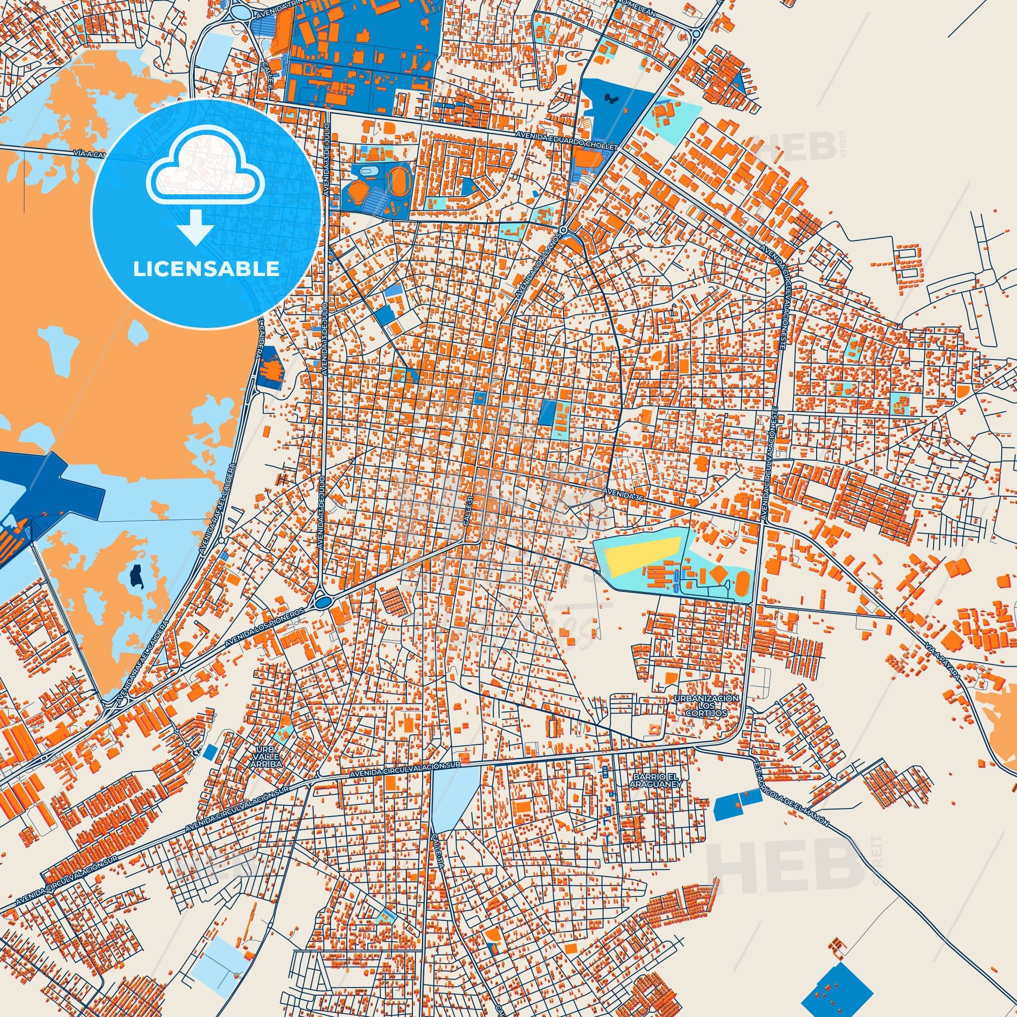 Colorful Acarigua Street Map With Labels And Buildings – HEBSTREITS