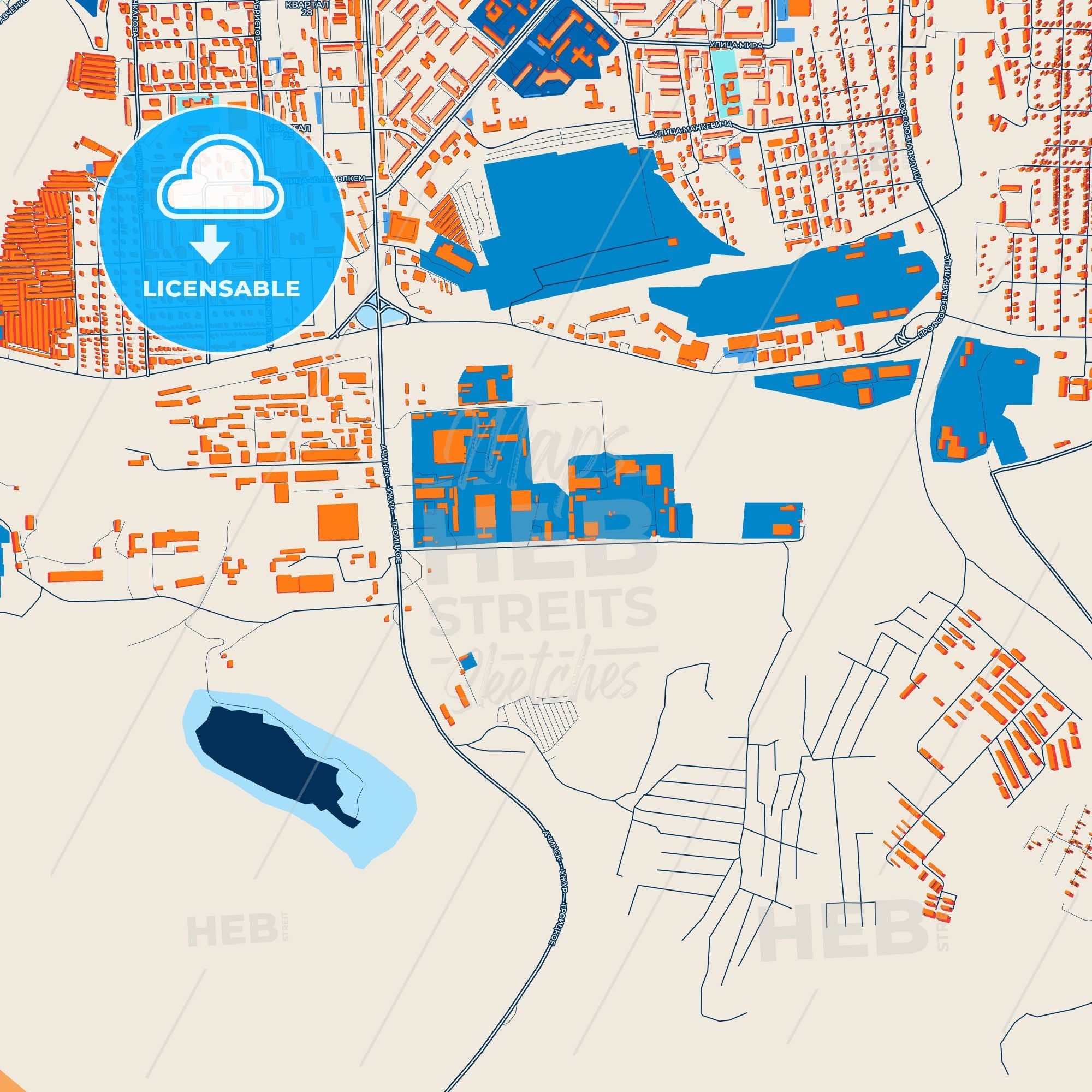 Colorful Achinsk Street Map With Labels And Buildings – HEBSTREITS