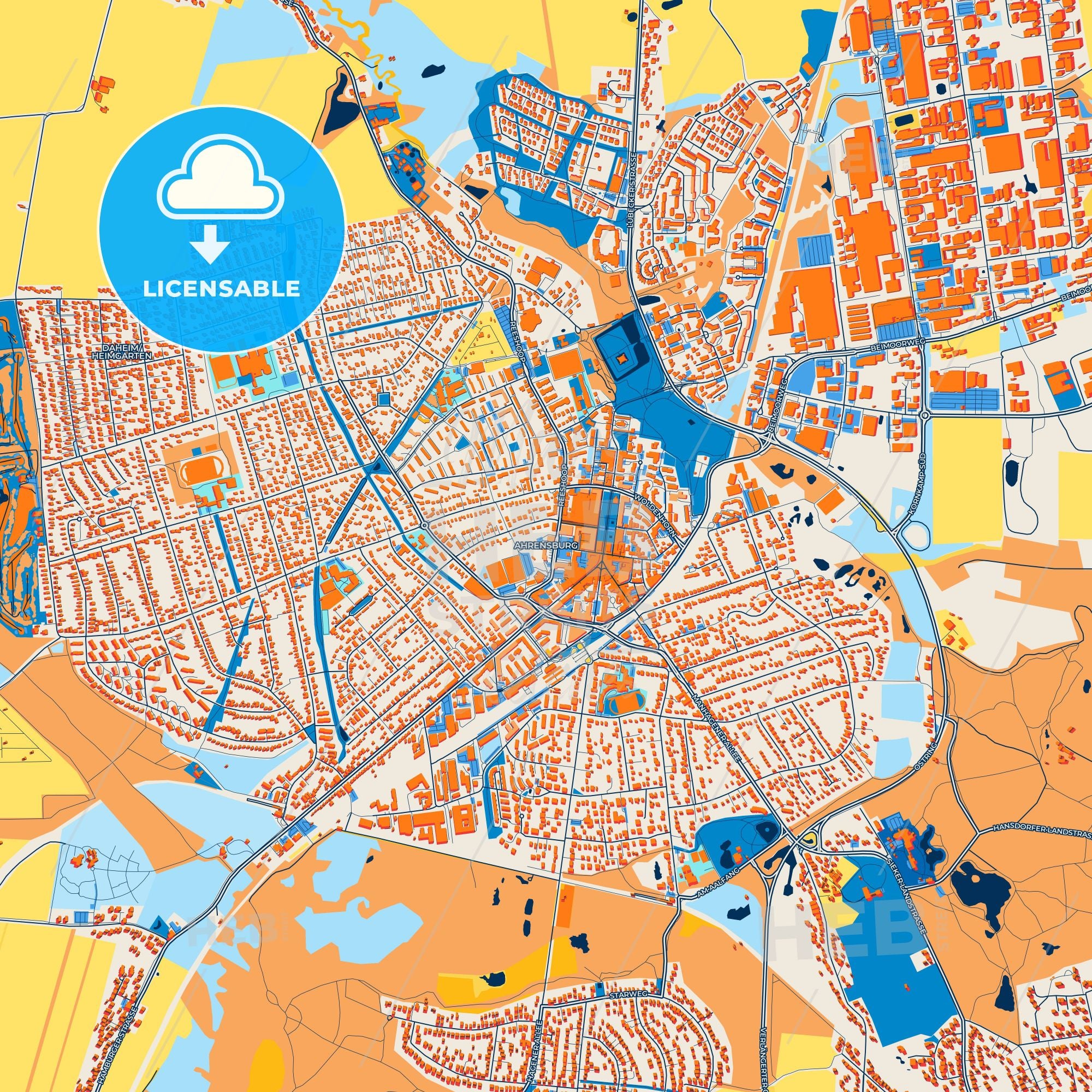 Colorful Ahrensburg Street Map - Digital Download – HEBSTREITS