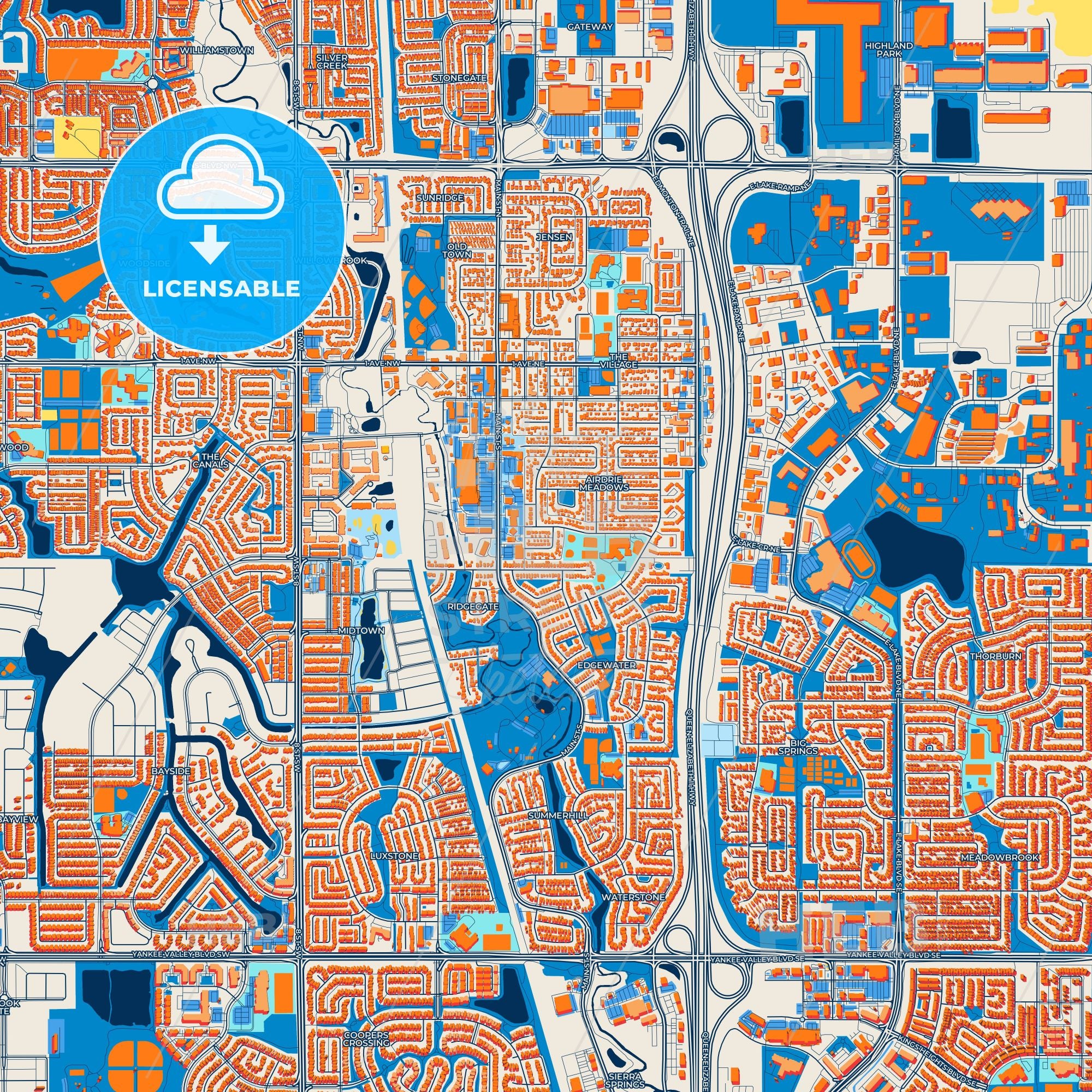 Colorful Airdrie Street Map With Labels And Buildings – HEBSTREITS