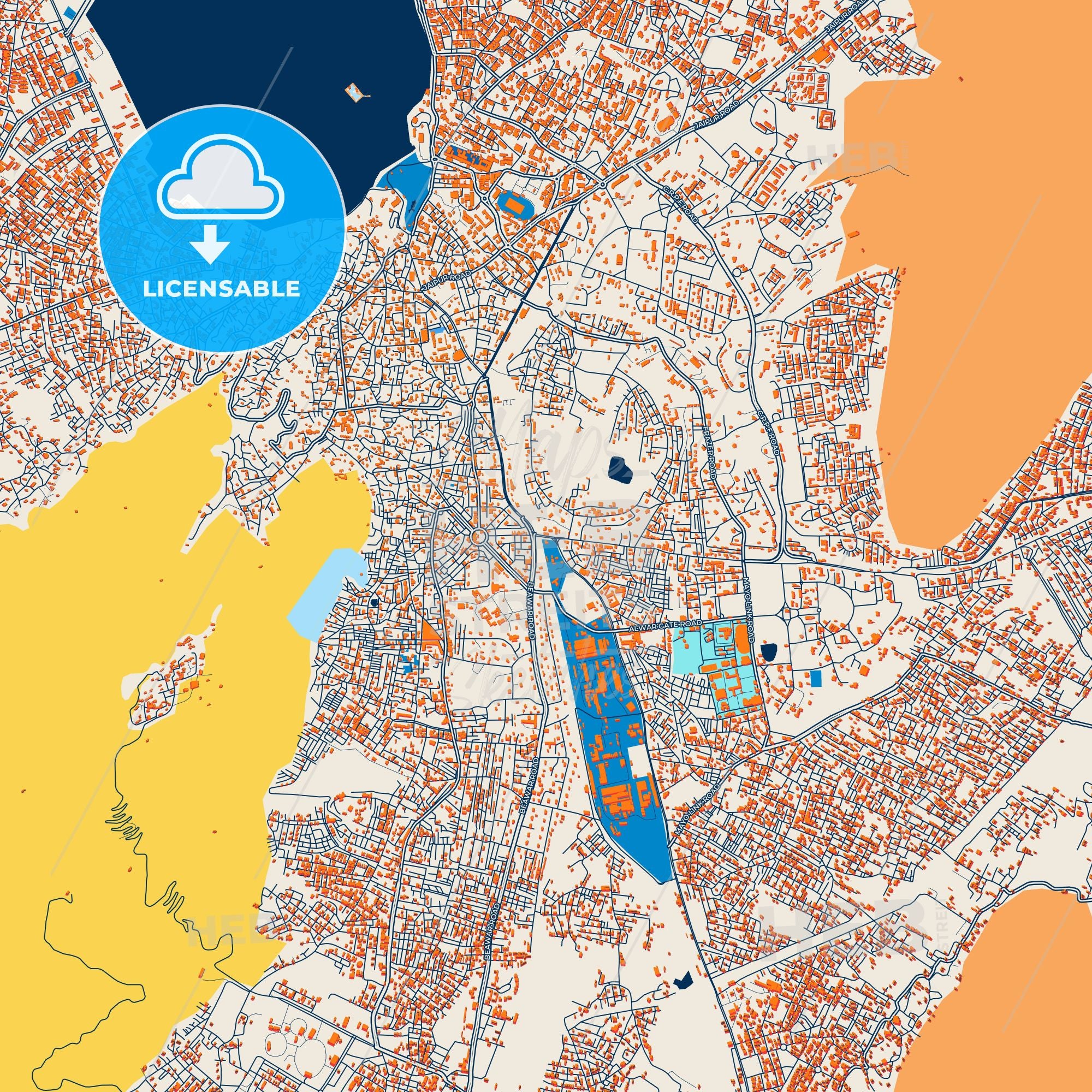 Colorful Ajmer Street Map With Labels And Buildings – HEBSTREITS