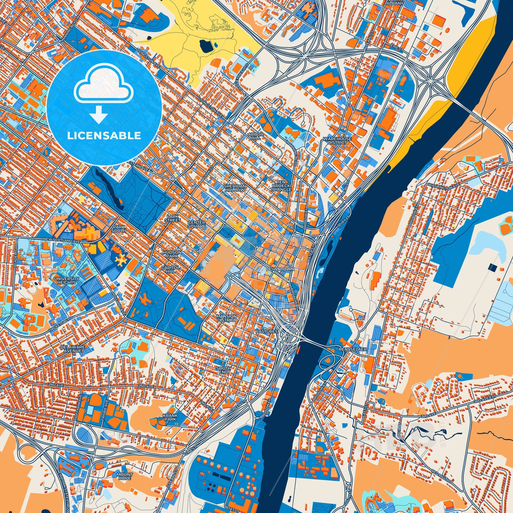 Colorful Albany Street Map With Labels And Buildings – HEBSTREITS