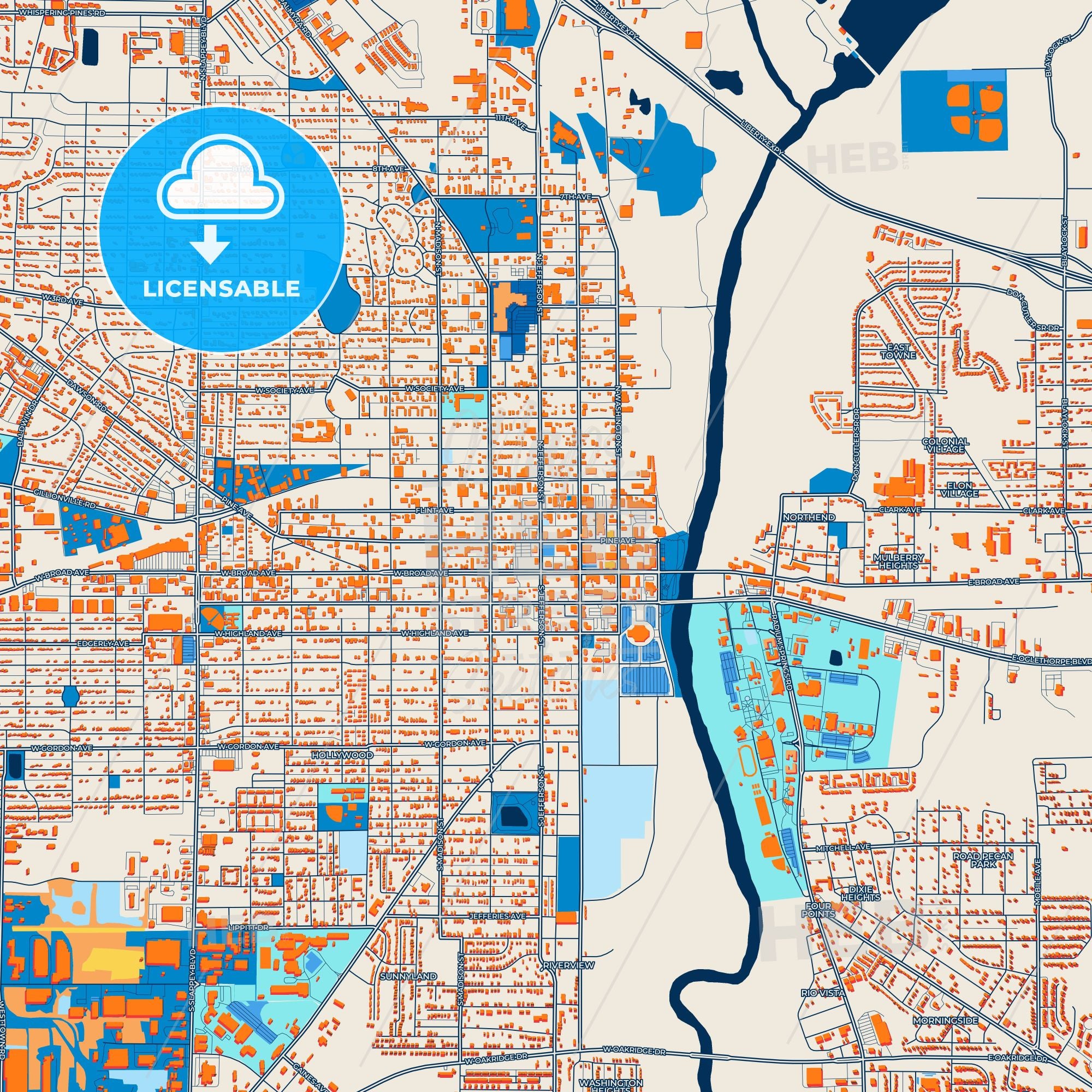 Colorful Albany Street Map With Labels And Buildings – HEBSTREITS
