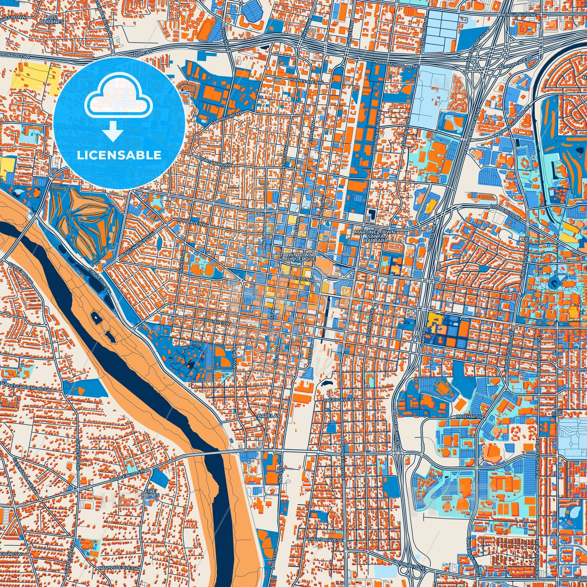 Colorful Albuquerque Street Map - Digital Download – HEBSTREITS
