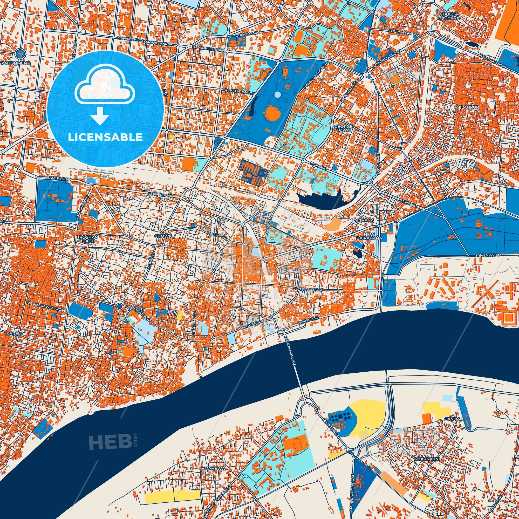 Colorful Allahabad Street Map With Labels And Buildings – HEBSTREITS