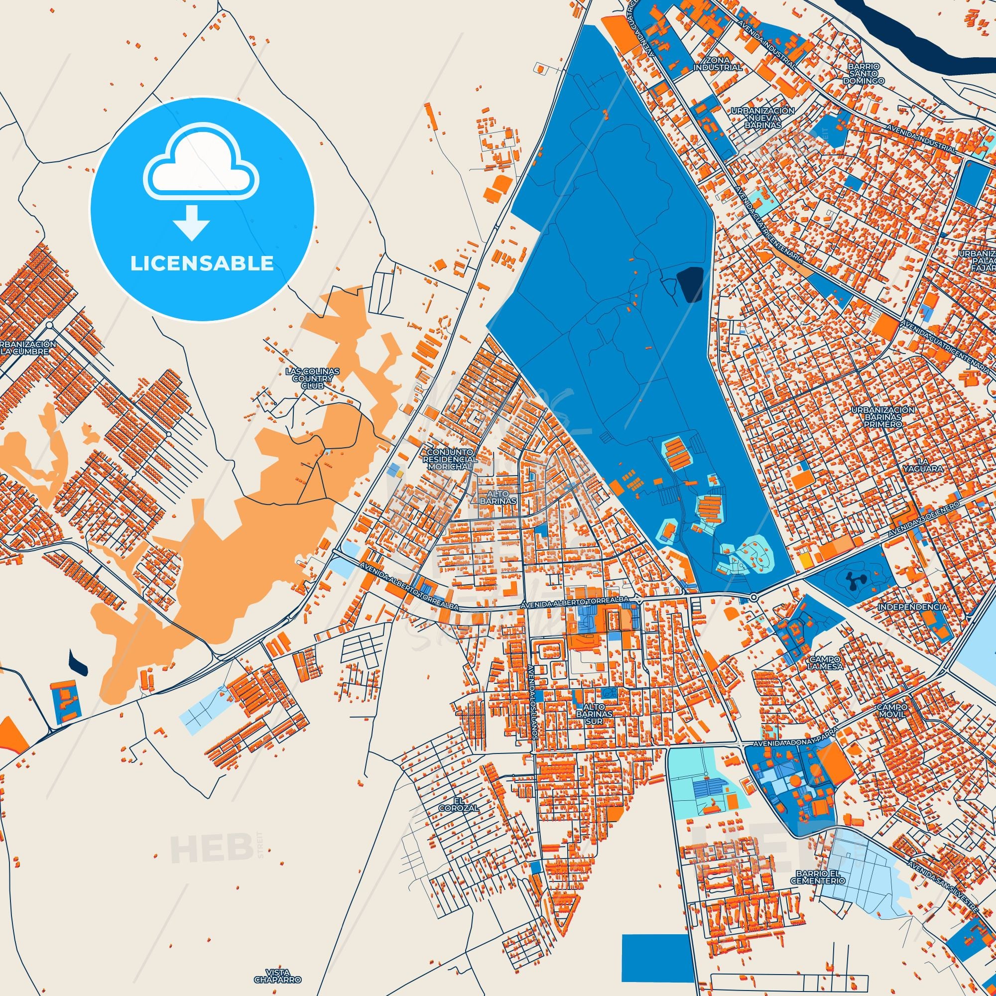 Colorful Alto Barinas Street Map With Labels And Buildings – HEBSTREITS
