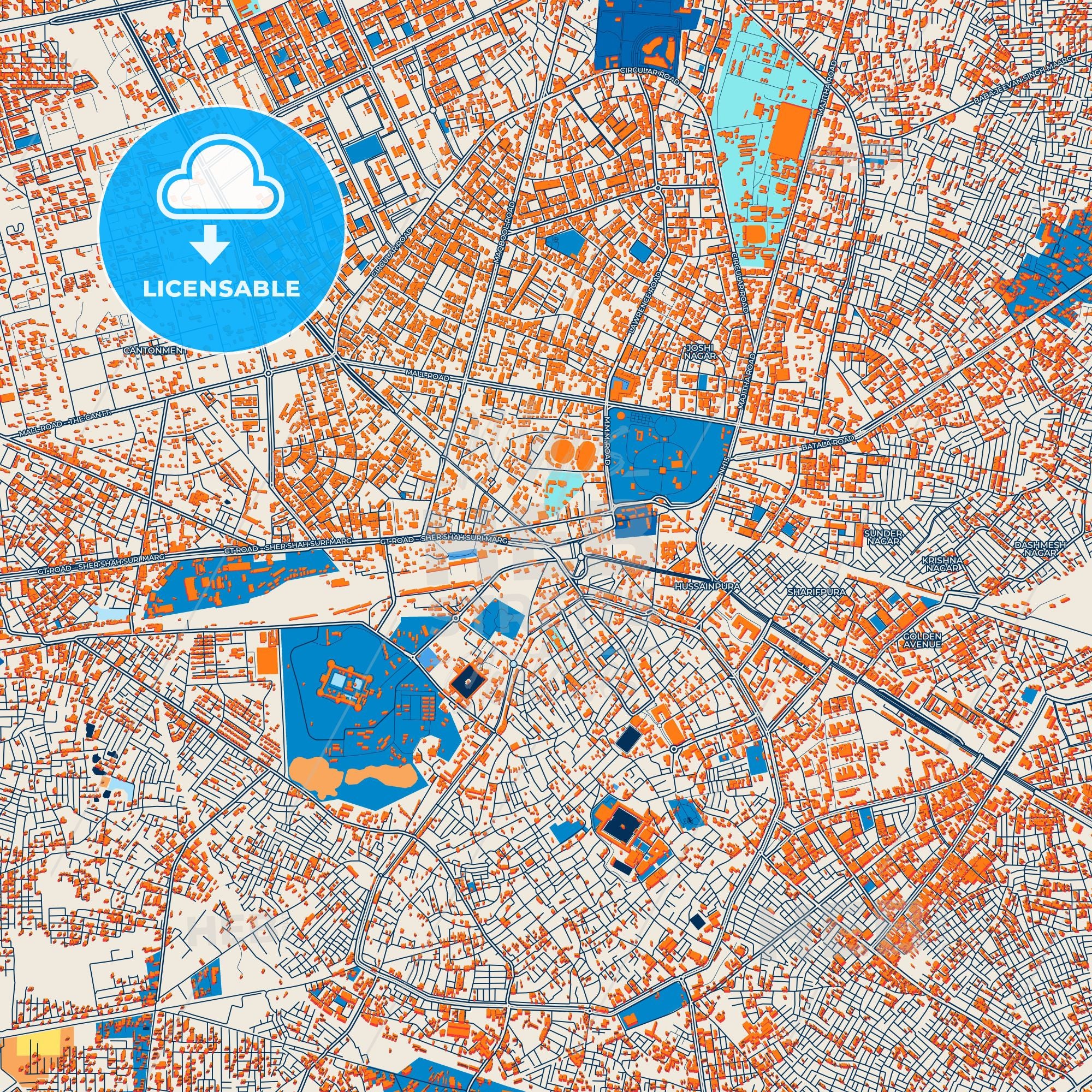 Colorful Amritsar Street Map With Labels And Buildings – HEBSTREITS