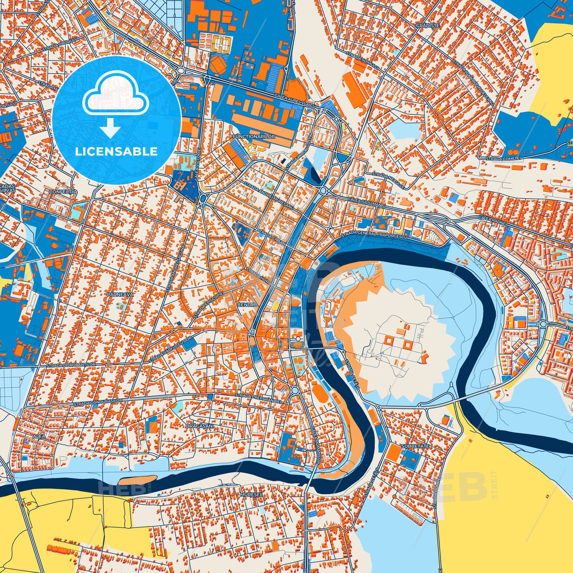 Colorful Arad Street Map With Labels And Buildings – HEBSTREITS