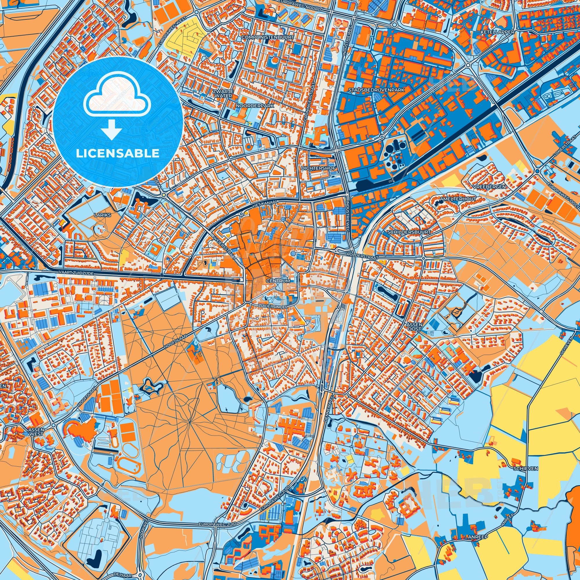 Colorful Assen Street Map - Digital Download – HEBSTREITS