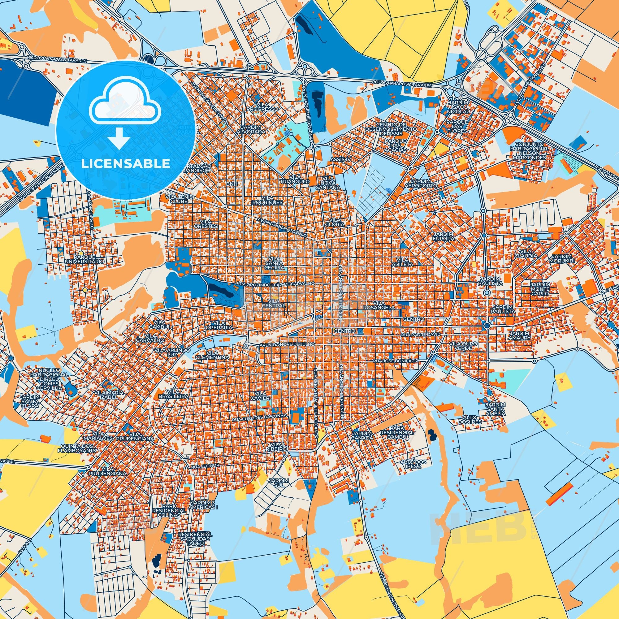 Colorful Assis Street Map With Labels And Buildings – HEBSTREITS