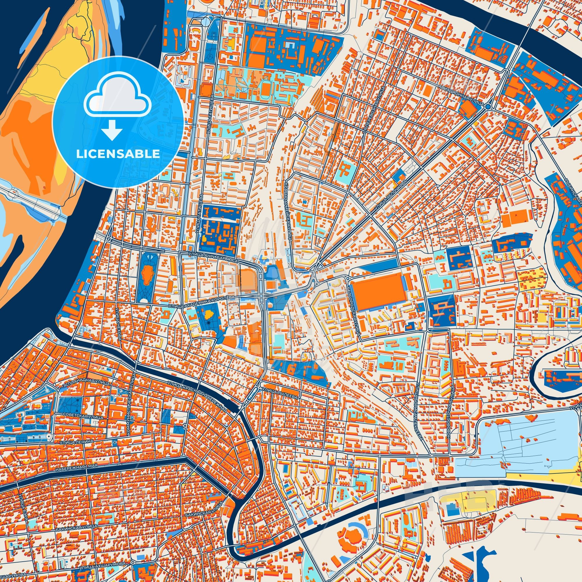 Colorful Astrakhan Street Map With Labels And Buildings – HEBSTREITS