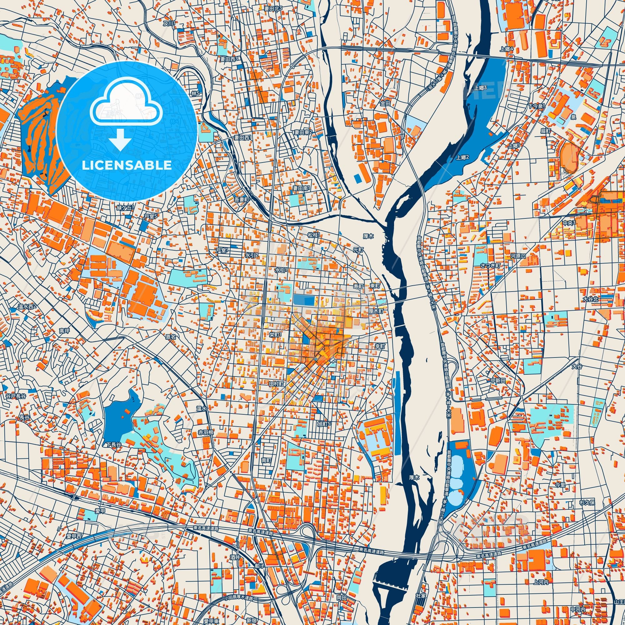 Colorful Atsugi Street Map - Digital Download – HEBSTREITS