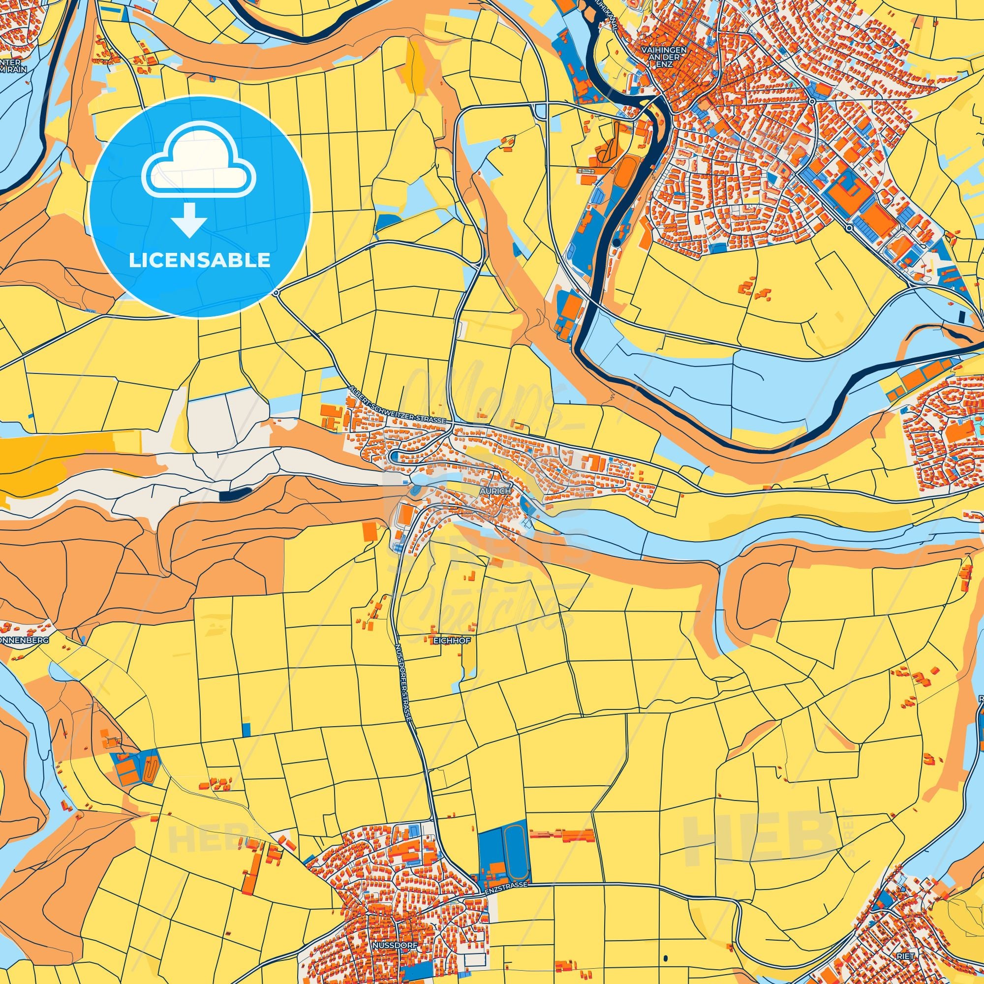 Colorful Aurich Street Map With Labels And Buildings – HEBSTREITS