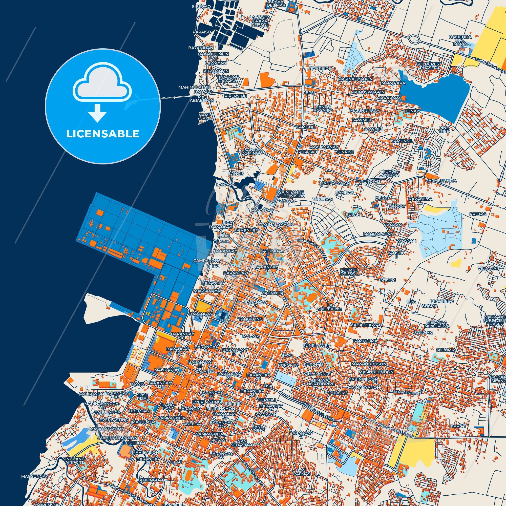 Colorful Bacolod Street Map With Labels And Buildings – HEBSTREITS