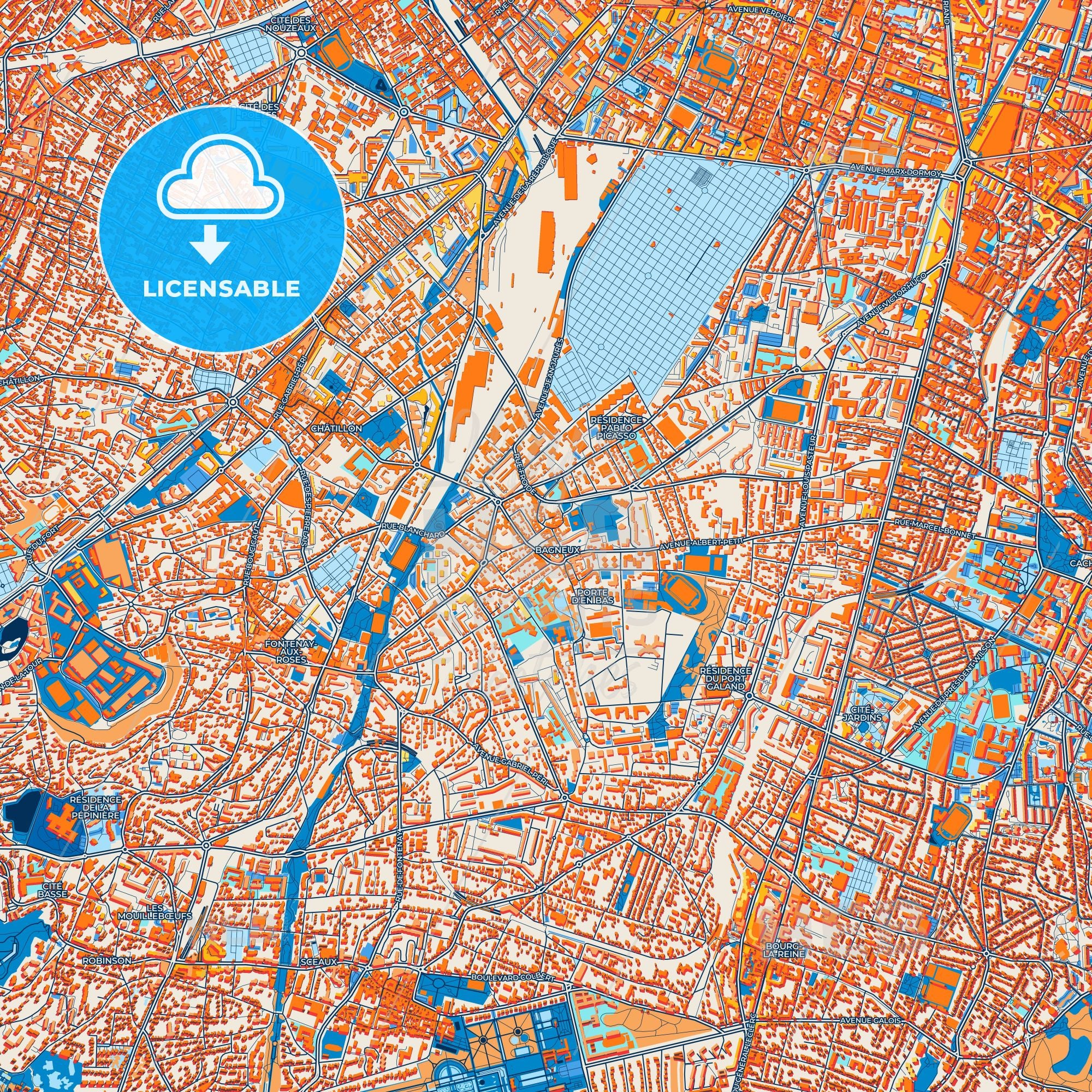 Colorful Bagneux Street Map With Labels And Buildings – HEBSTREITS