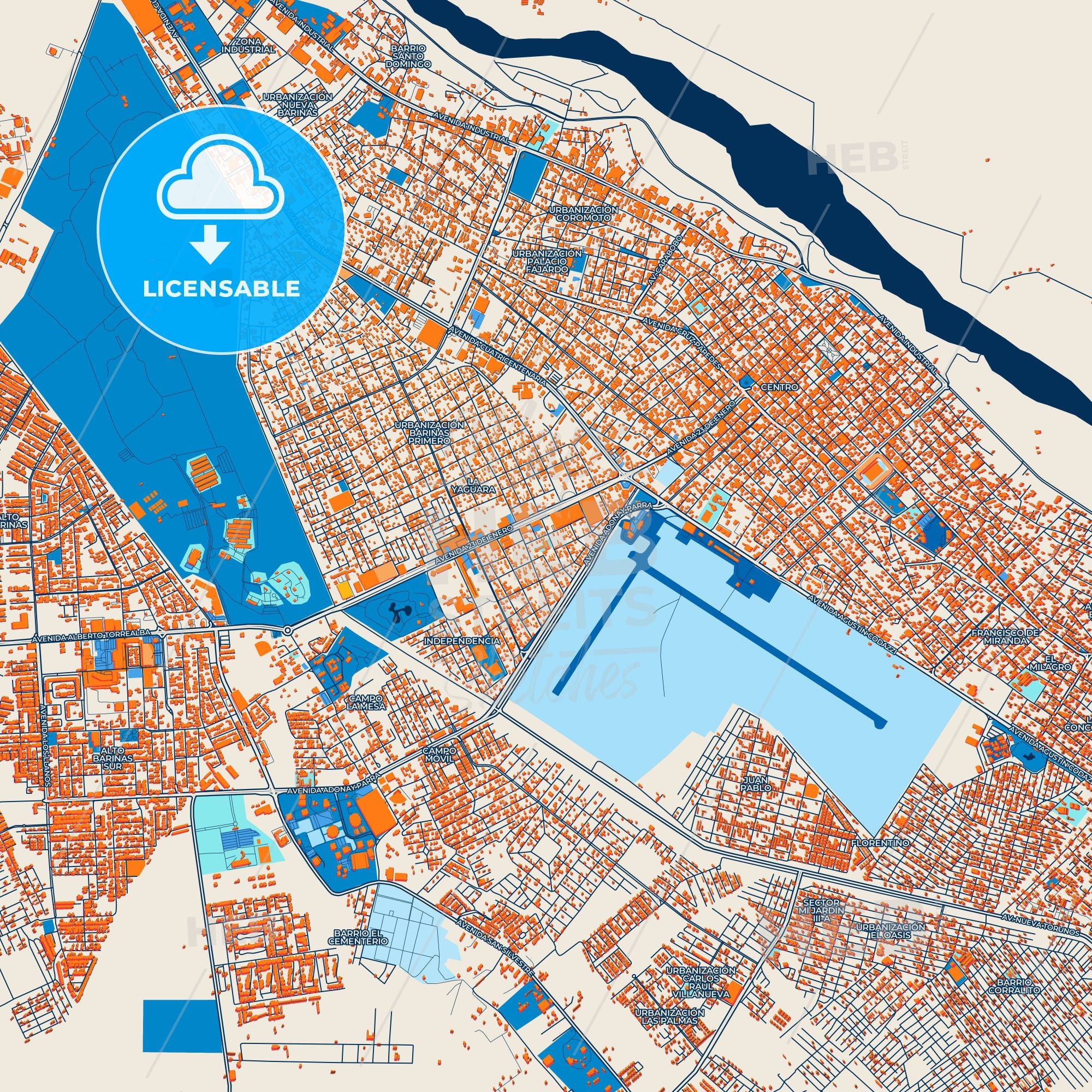Colorful Barinas Street Map With Labels And Buildings – HEBSTREITS