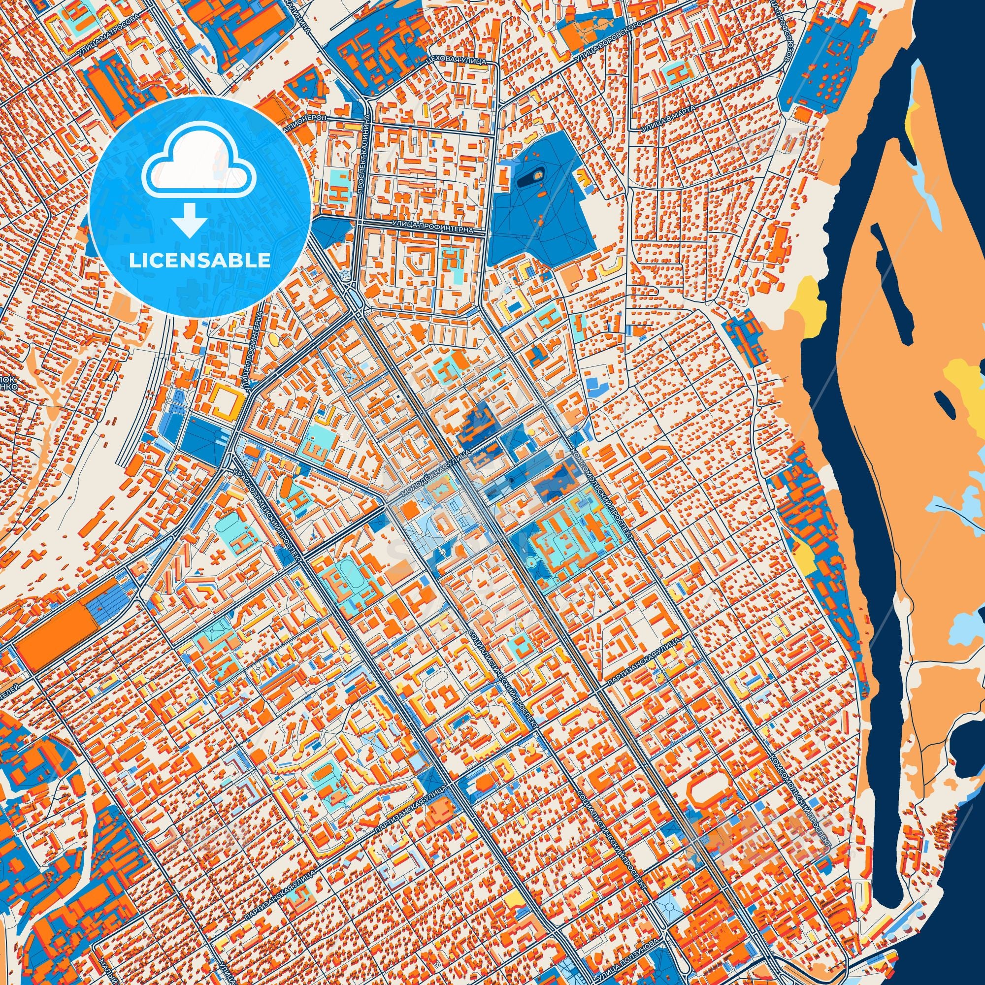 Colorful Barnaul Street Map With Labels And Buildings – HEBSTREITS