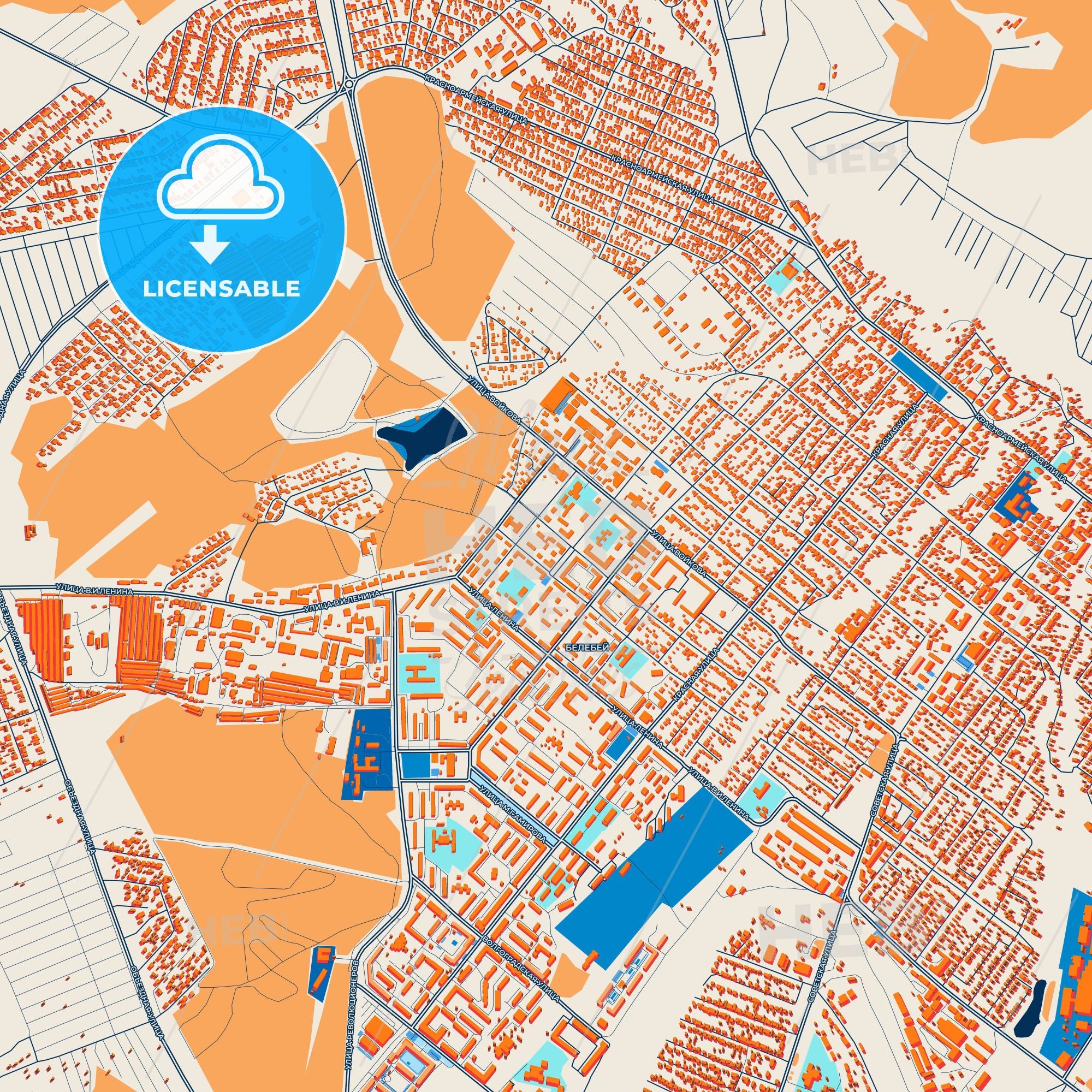 Colorful Belebey Street Map With Labels And Buildings – HEBSTREITS