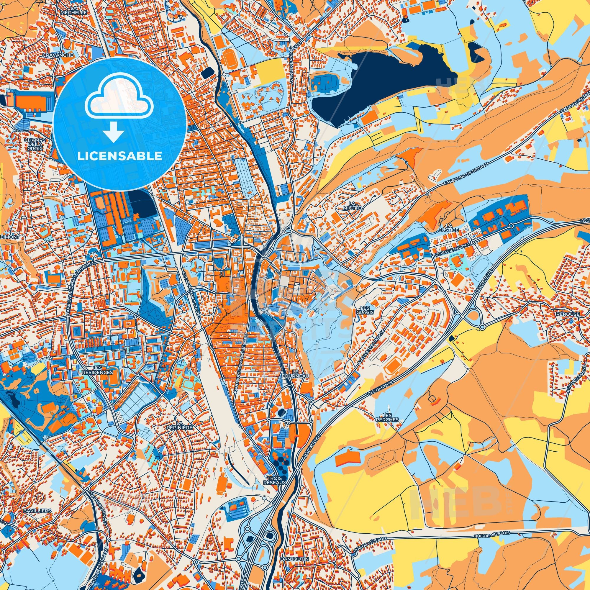Colorful Belfort Street Map With Labels And Buildings – HEBSTREITS