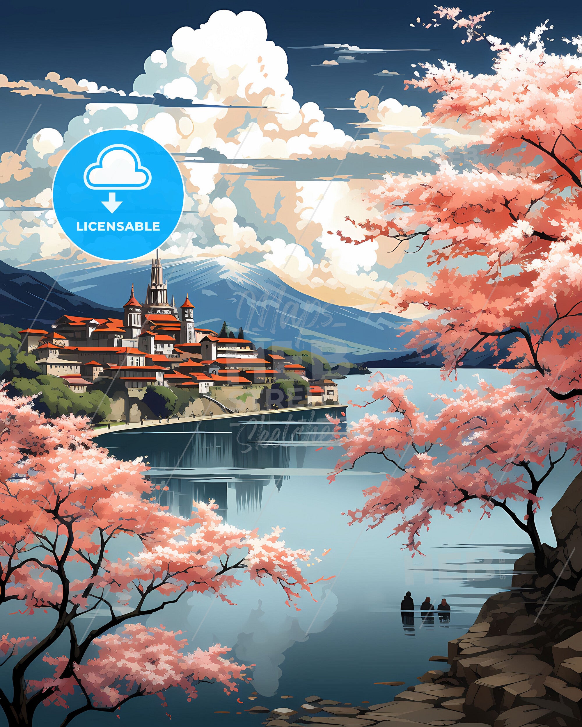 Vibrant Artistic Painting of Bello, Colombia Skyline with Hills, Lake ...