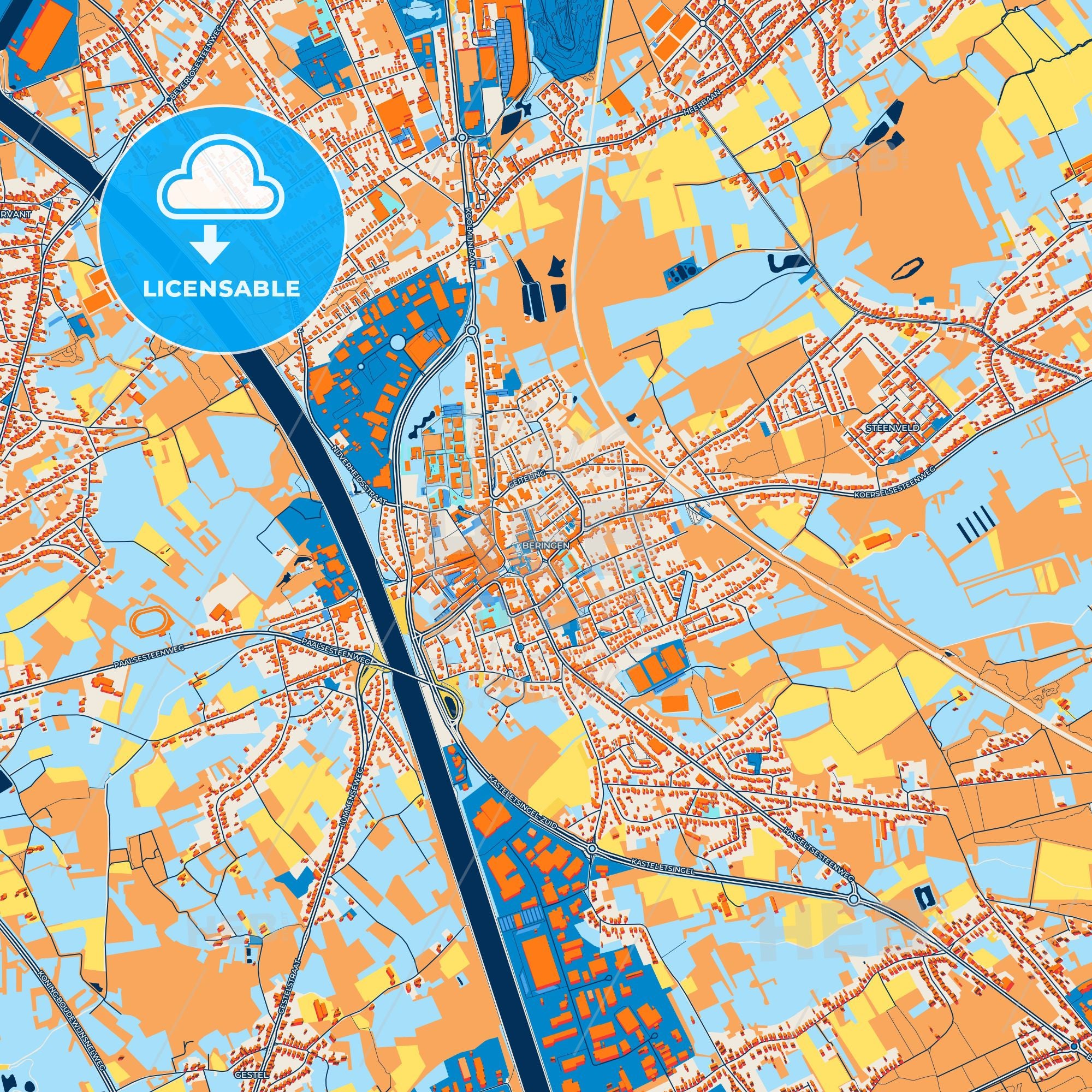 Colorful Beringen Street Map With Labels And Buildings – HEBSTREITS