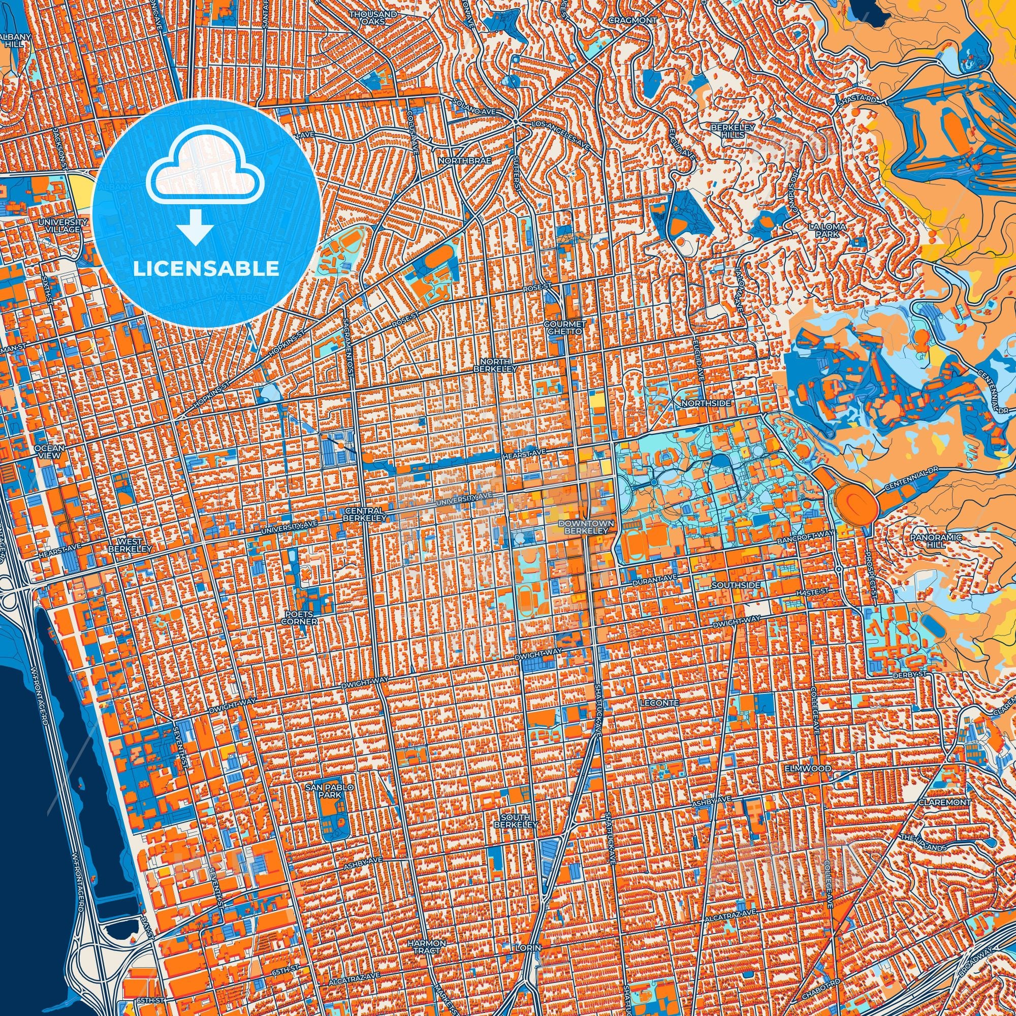 Colorful Berkeley Street Map With Labels And Buildings – HEBSTREITS