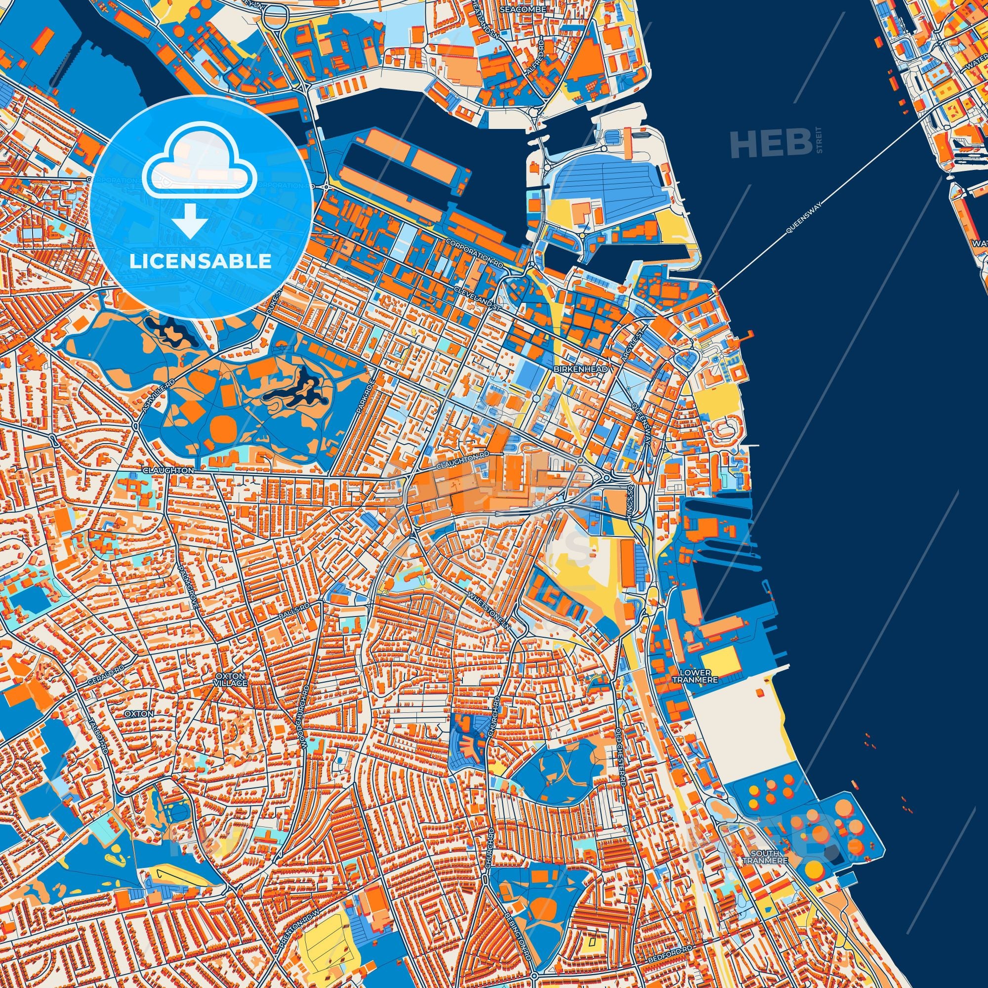Colorful Birkenhead Street Map With Labels And Buildings – HEBSTREITS