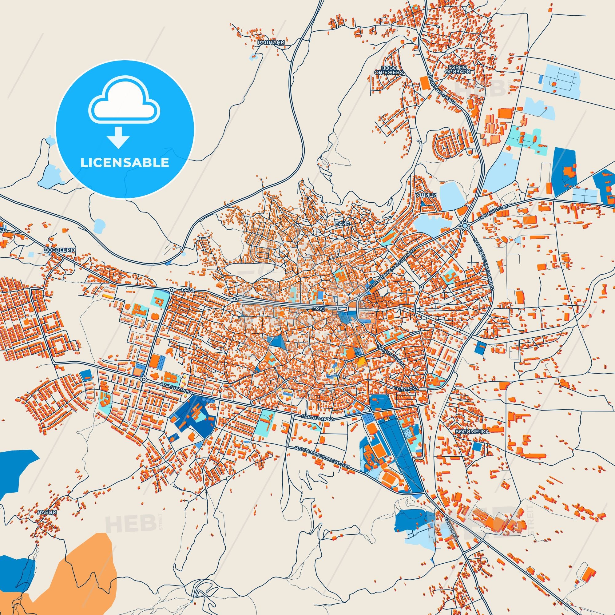 Colorful Bitola Street Map - Digital Download – HEBSTREITS
