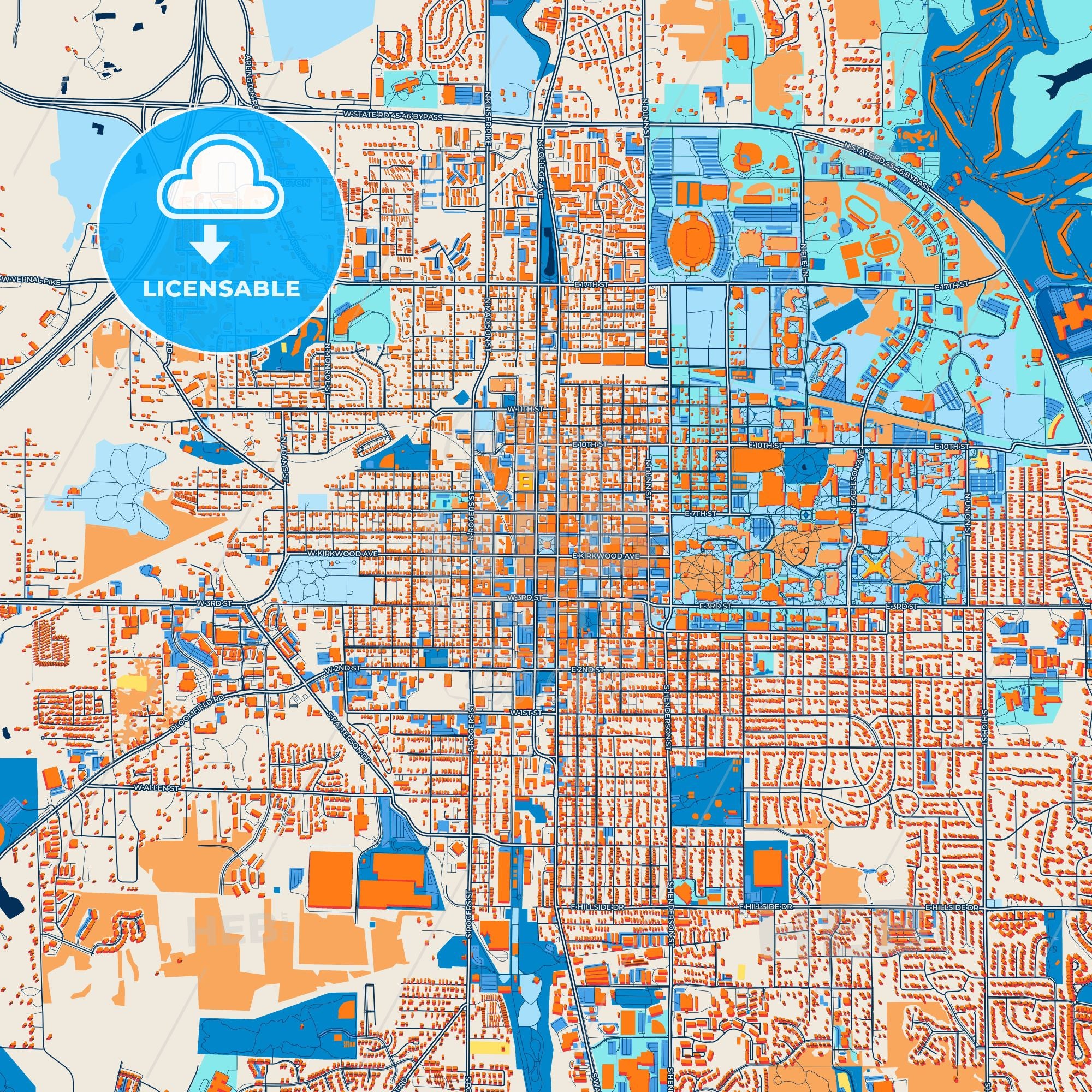 Colorful Bloomington Street Map - Digital Download – HEBSTREITS