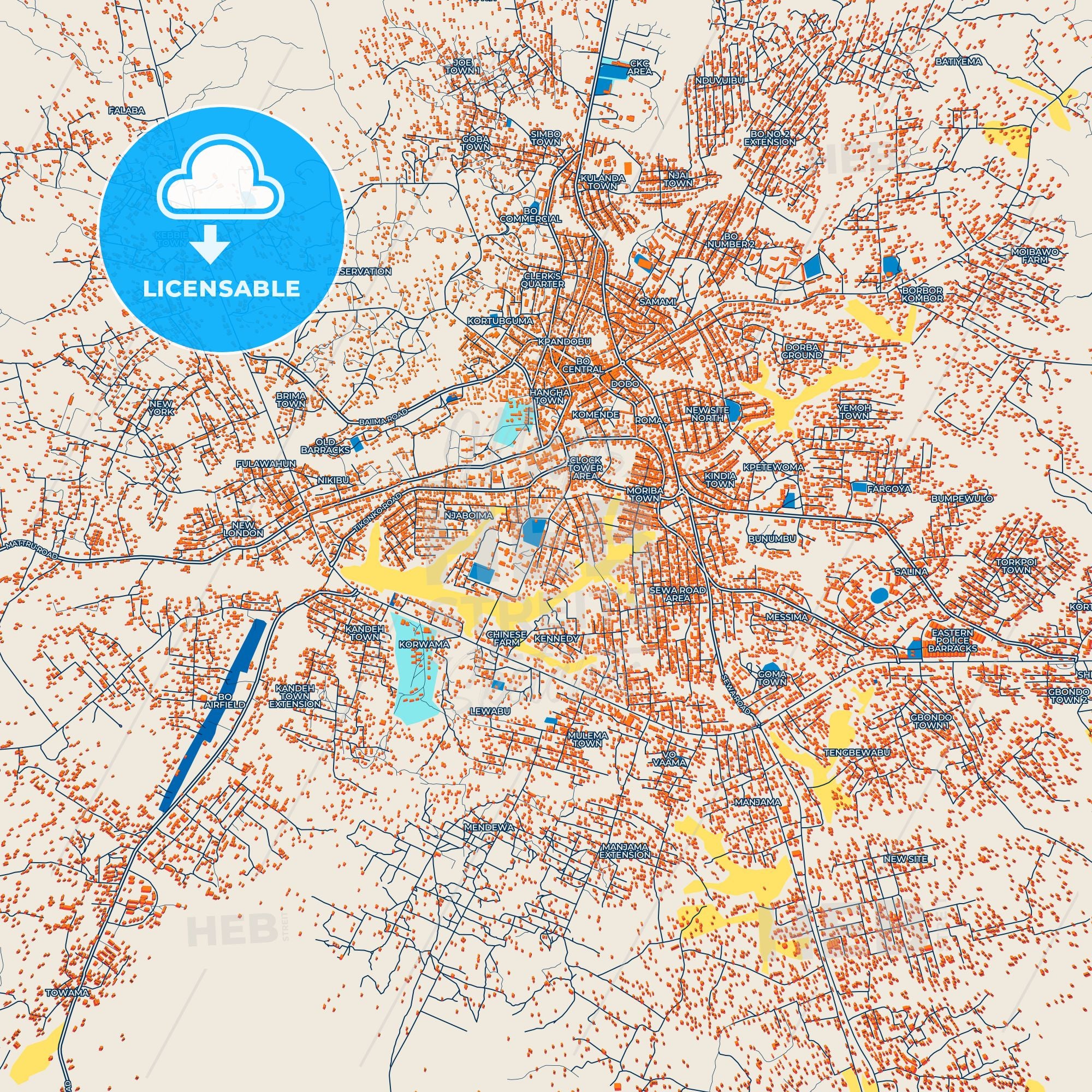 Colorful Bo Street Map With Labels And Buildings – HEBSTREITS