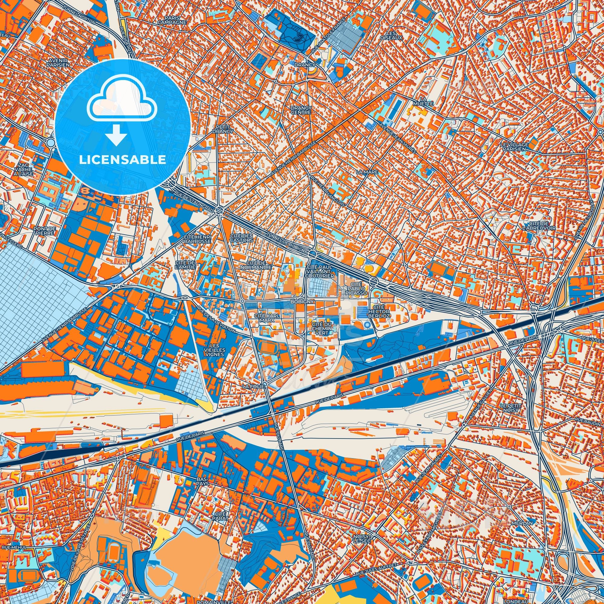 Colorful Bobigny Street Map - Digital Download – HEBSTREITS