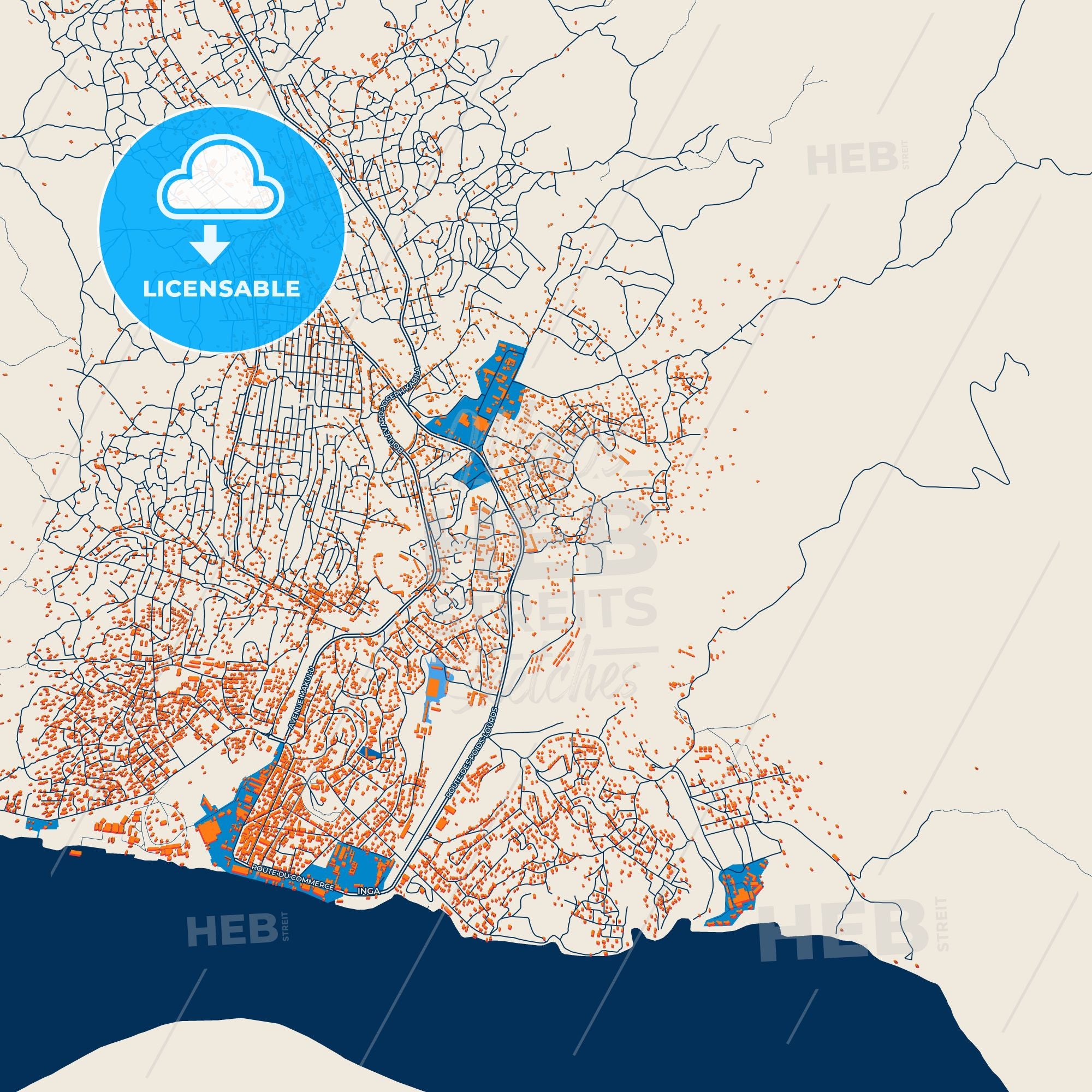 Colorful Boma Street Map With Labels And Buildings – HEBSTREITS