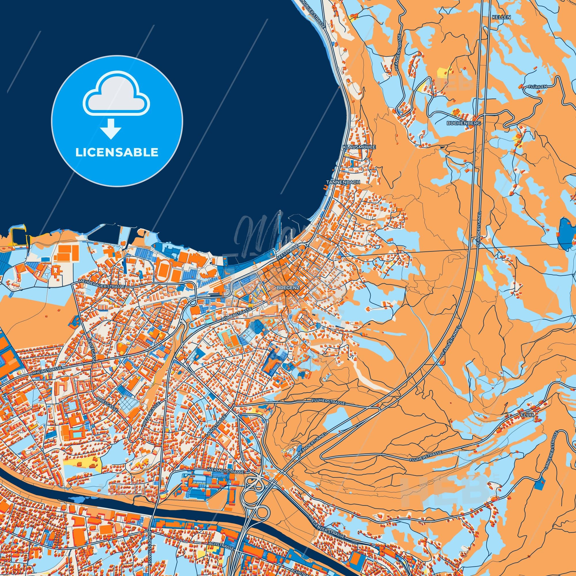 Colorful Bregenz Street Map - Digital Download – HEBSTREITS