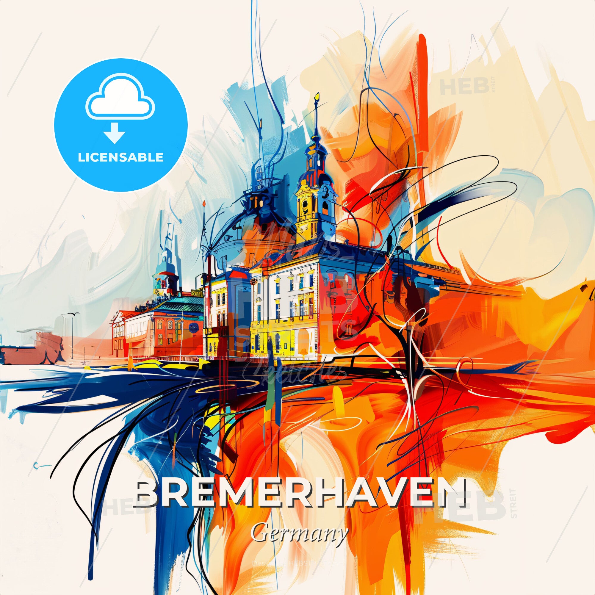 Vibrant Bremerhaven, Germany - A Painting Of A Building – HEBSTREITS