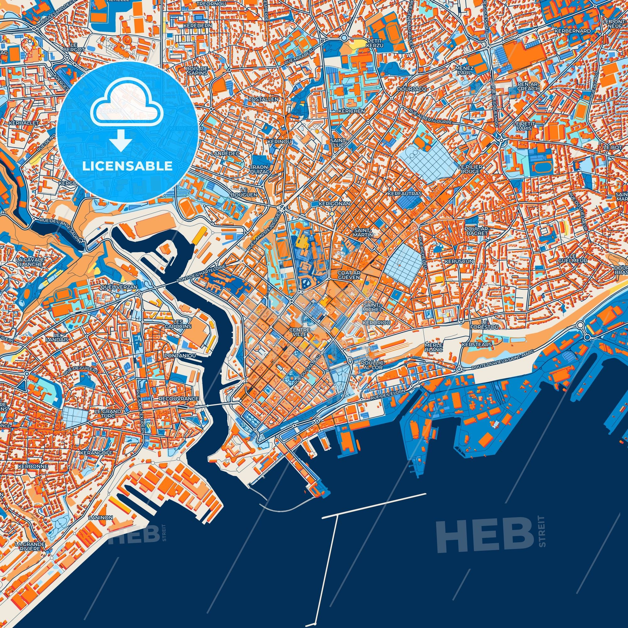 Colorful Brest Street Map With Labels And Buildings – HEBSTREITS