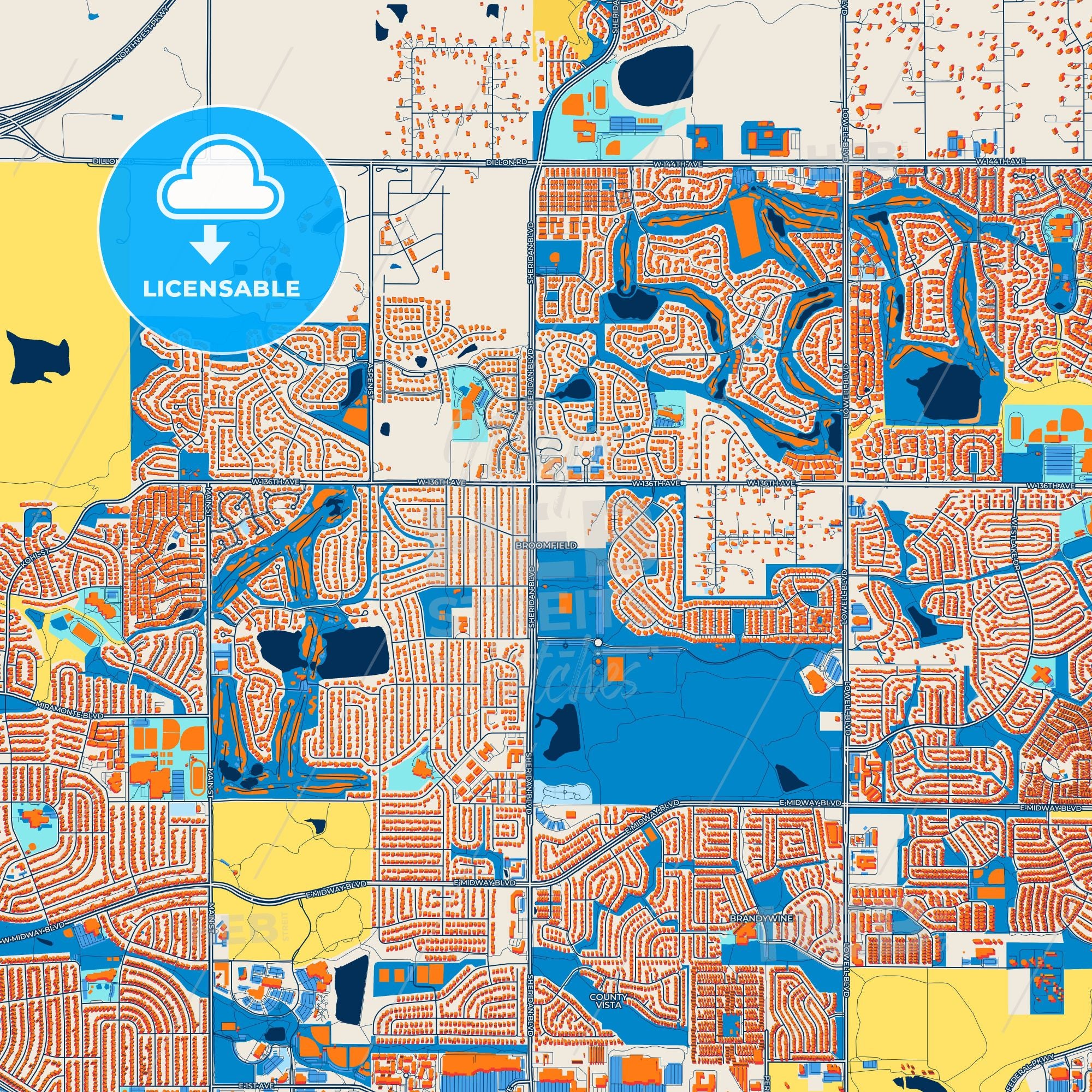 Colorful Broomfield Street Map - Digital Download – HEBSTREITS