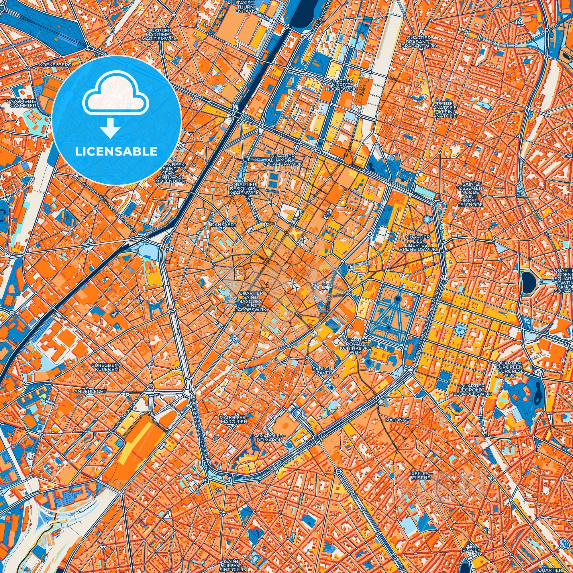 Colorful Brussels Street Map - Digital Download – HEBSTREITS