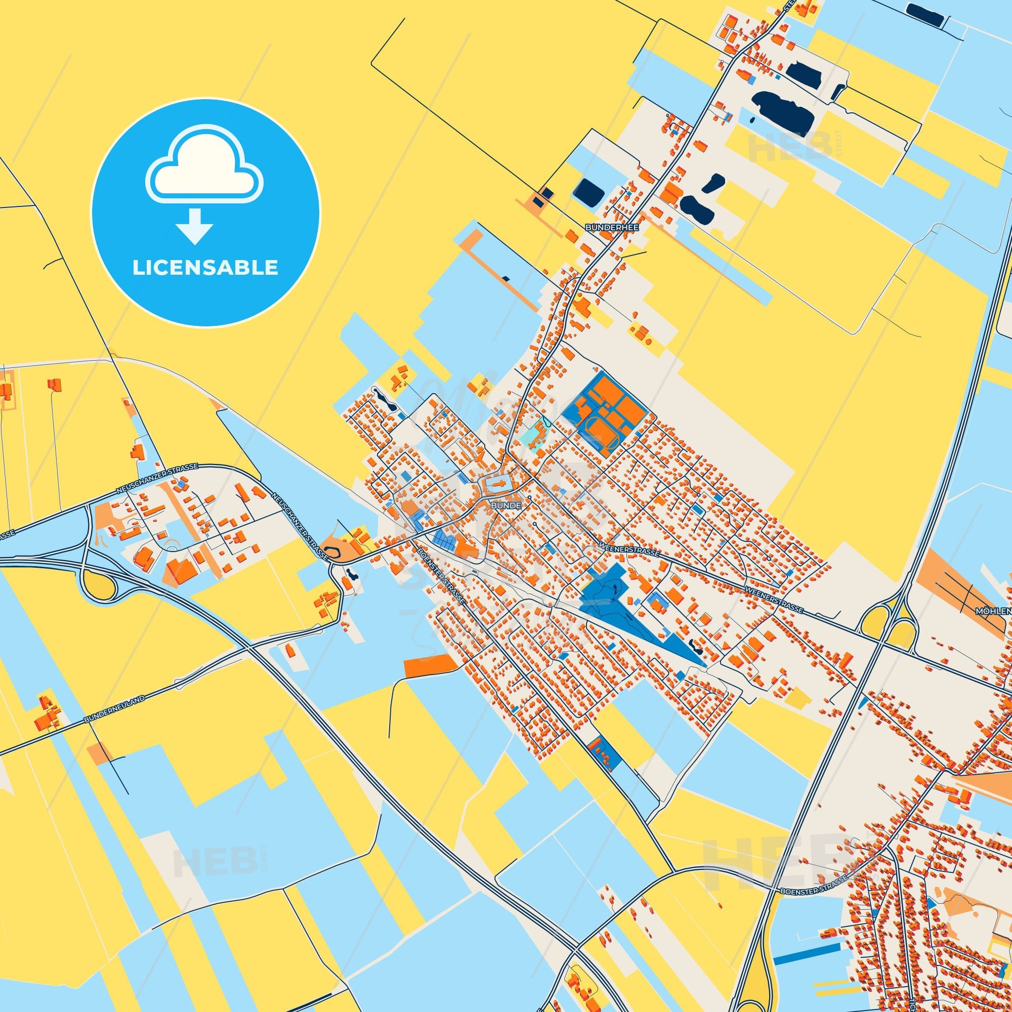 Colorful Bunde Street Map - Digital Download – HEBSTREITS