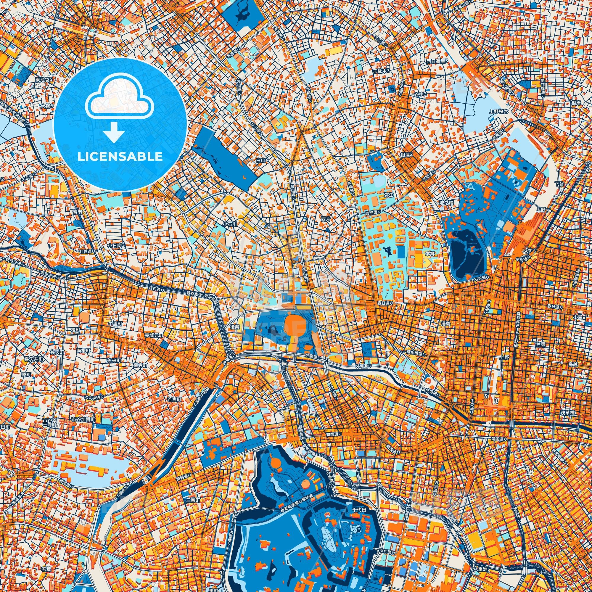 Colorful Bunkyō Street Map With Labels And Buildings – HEBSTREITS