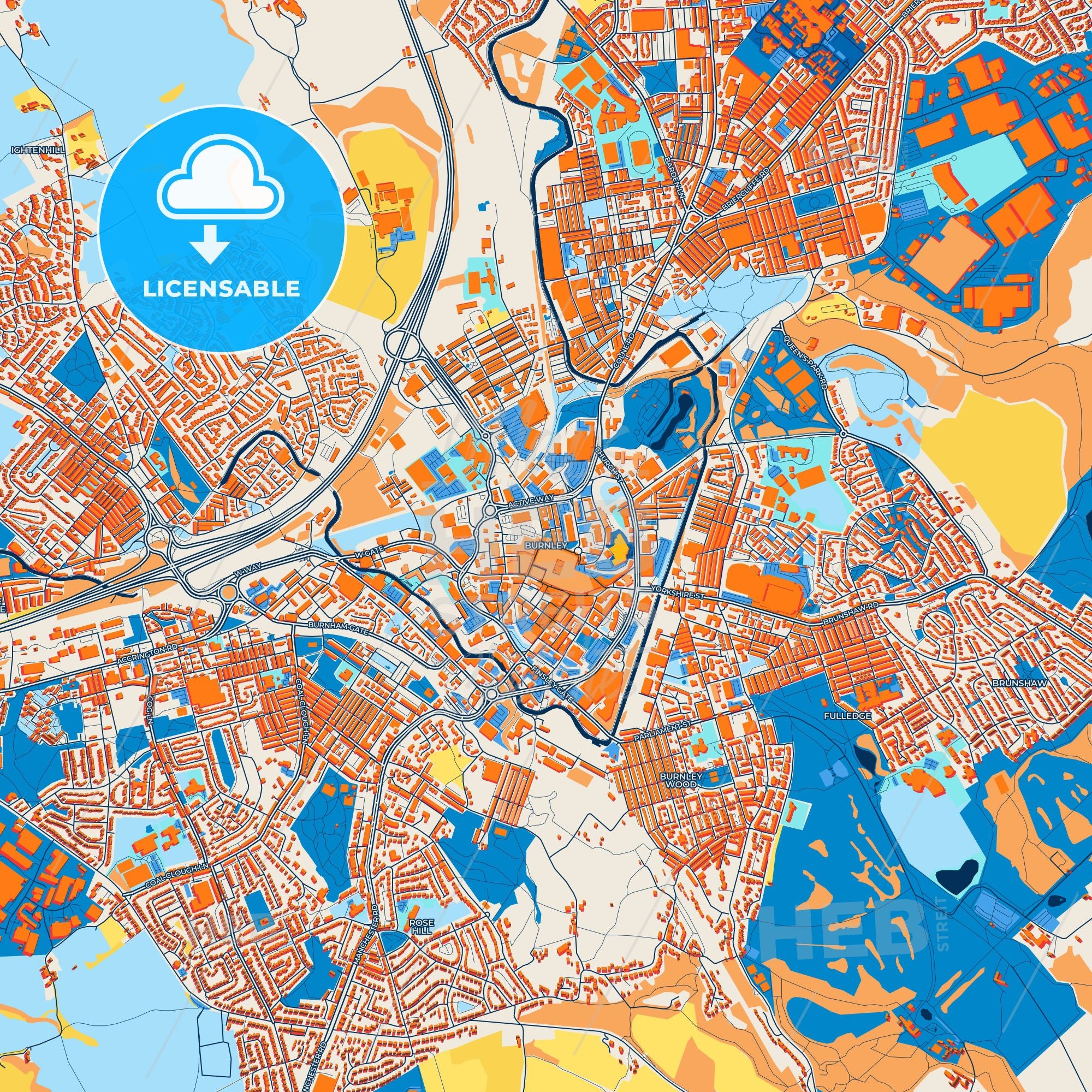 Colorful Burnley Street Map - Digital Download – HEBSTREITS