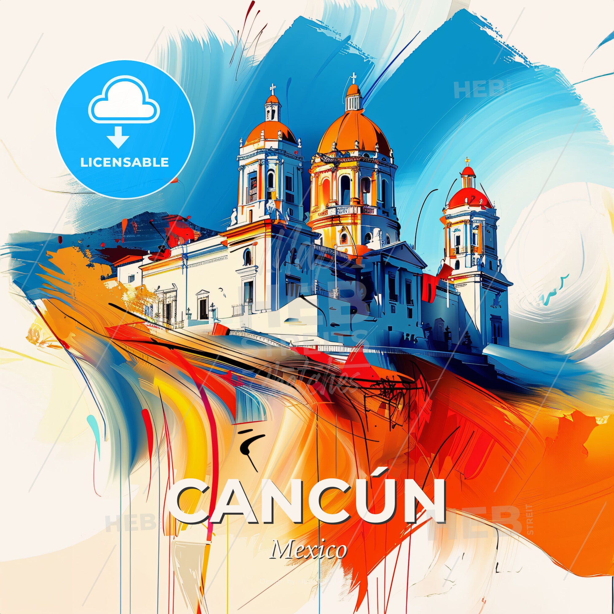 Vibrant Cancún, Mexico - A Painting Of A Building With Colorful Paint ...