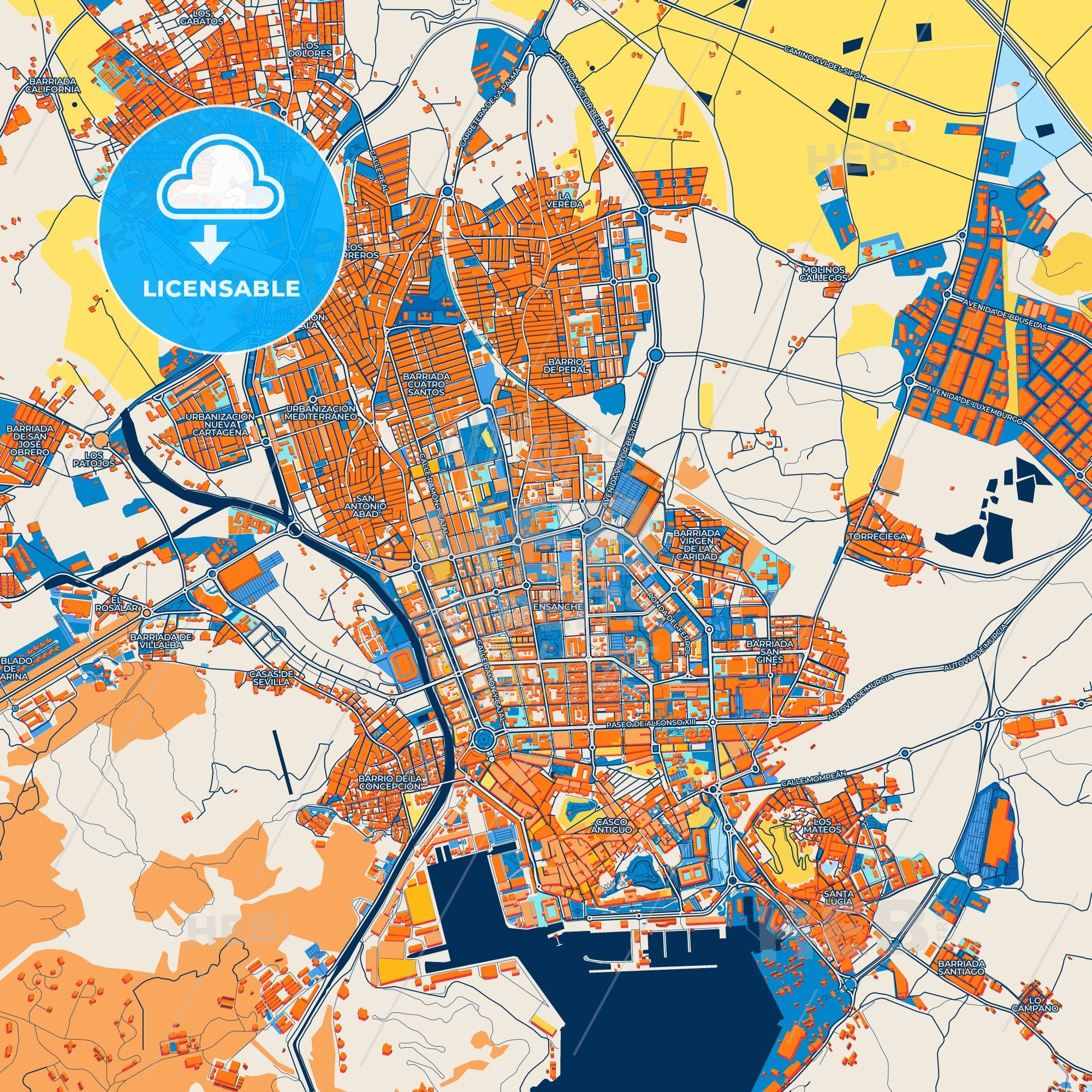Colorful Cartagena Street Map With Labels And Buildings – HEBSTREITS
