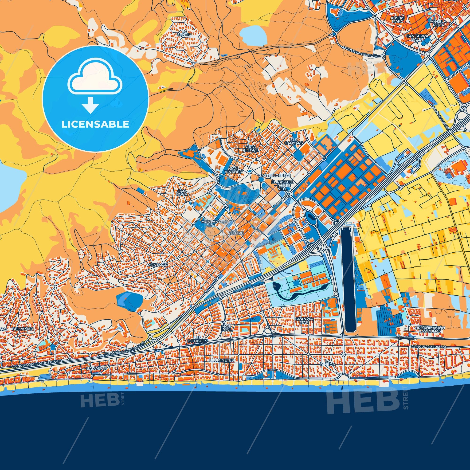 Colorful Castelldefels Street Map - Digital Download – HEBSTREITS