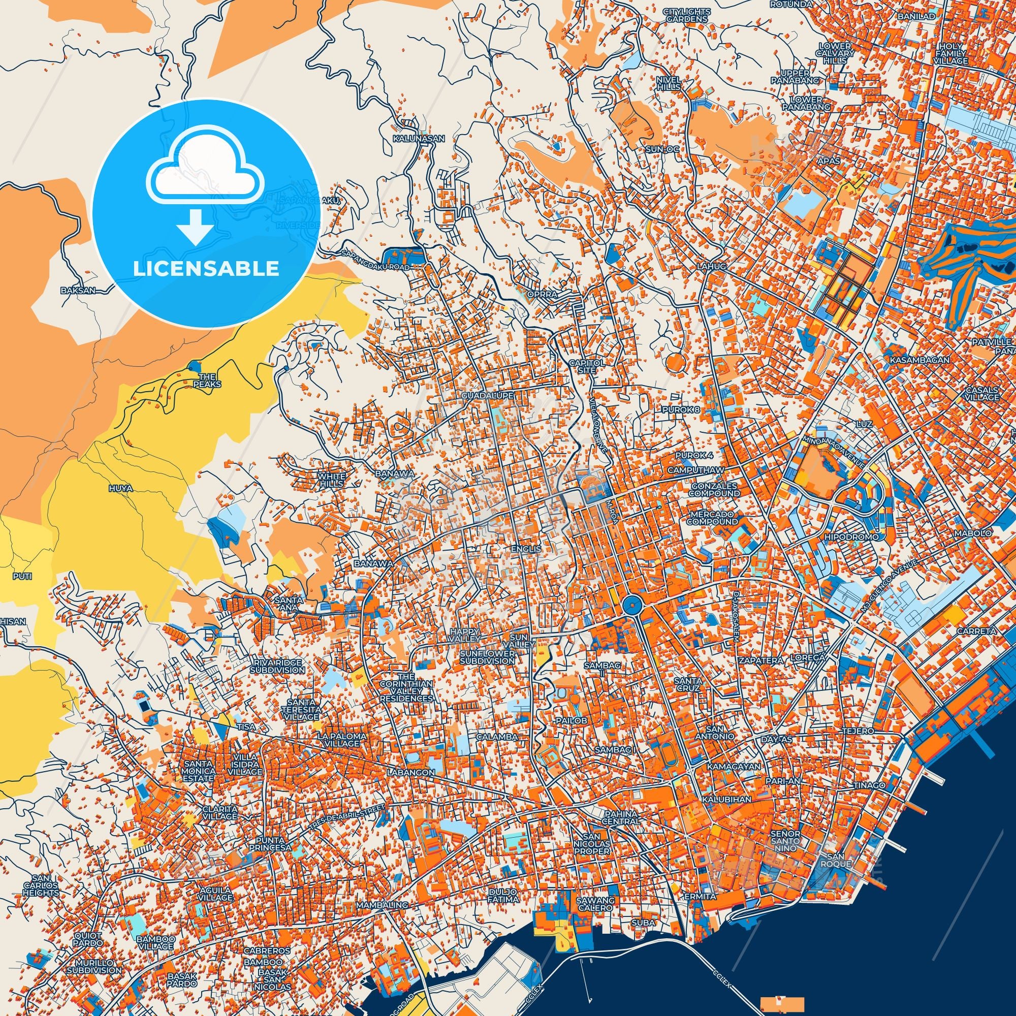 Colorful Cebu City Street Map - Digital Download – HEBSTREITS