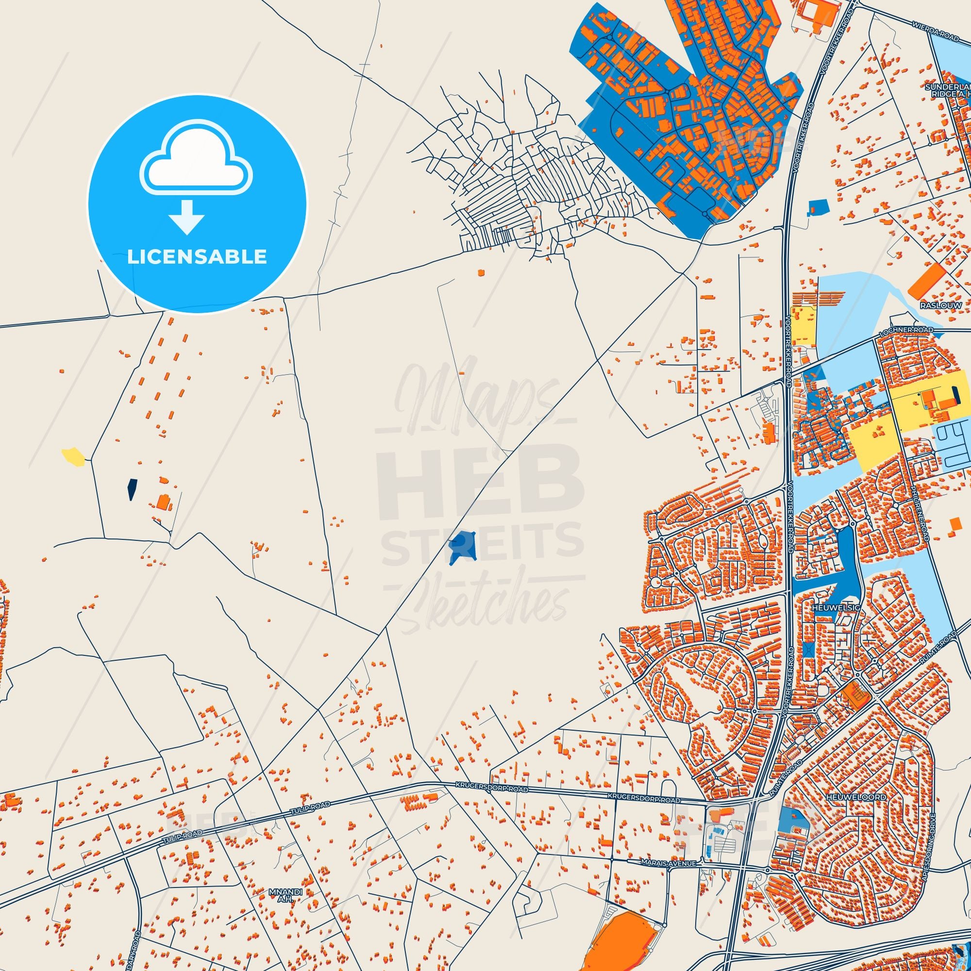 Colorful Centurion Street Map With Labels And Buildings – HEBSTREITS