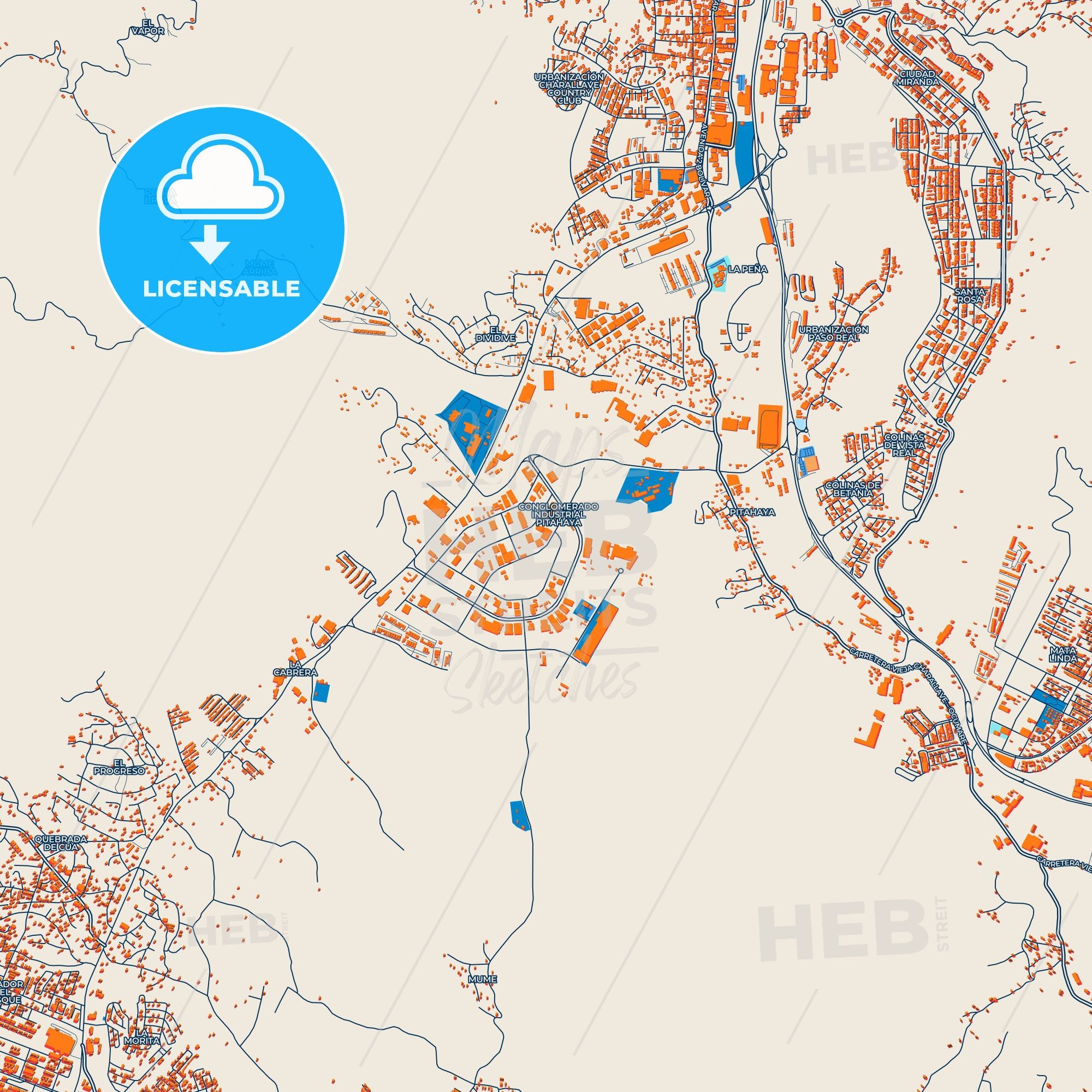 Colorful Charallave Street Map With Labels And Buildings – HEBSTREITS