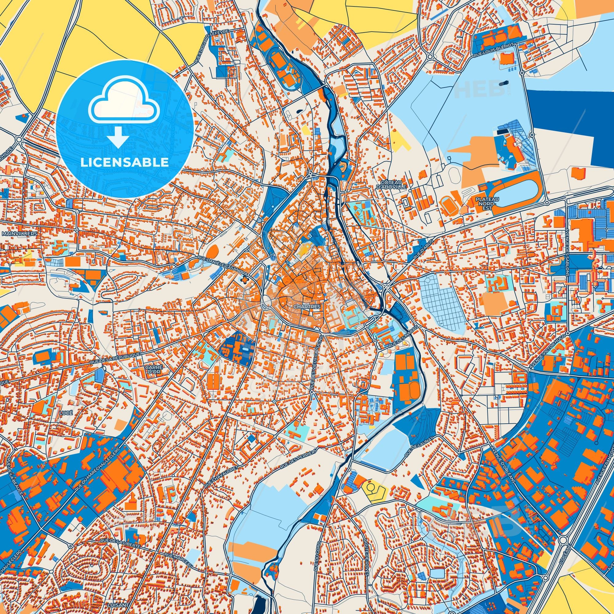 Colorful Chartres Street Map With Labels And Buildings – HEBSTREITS