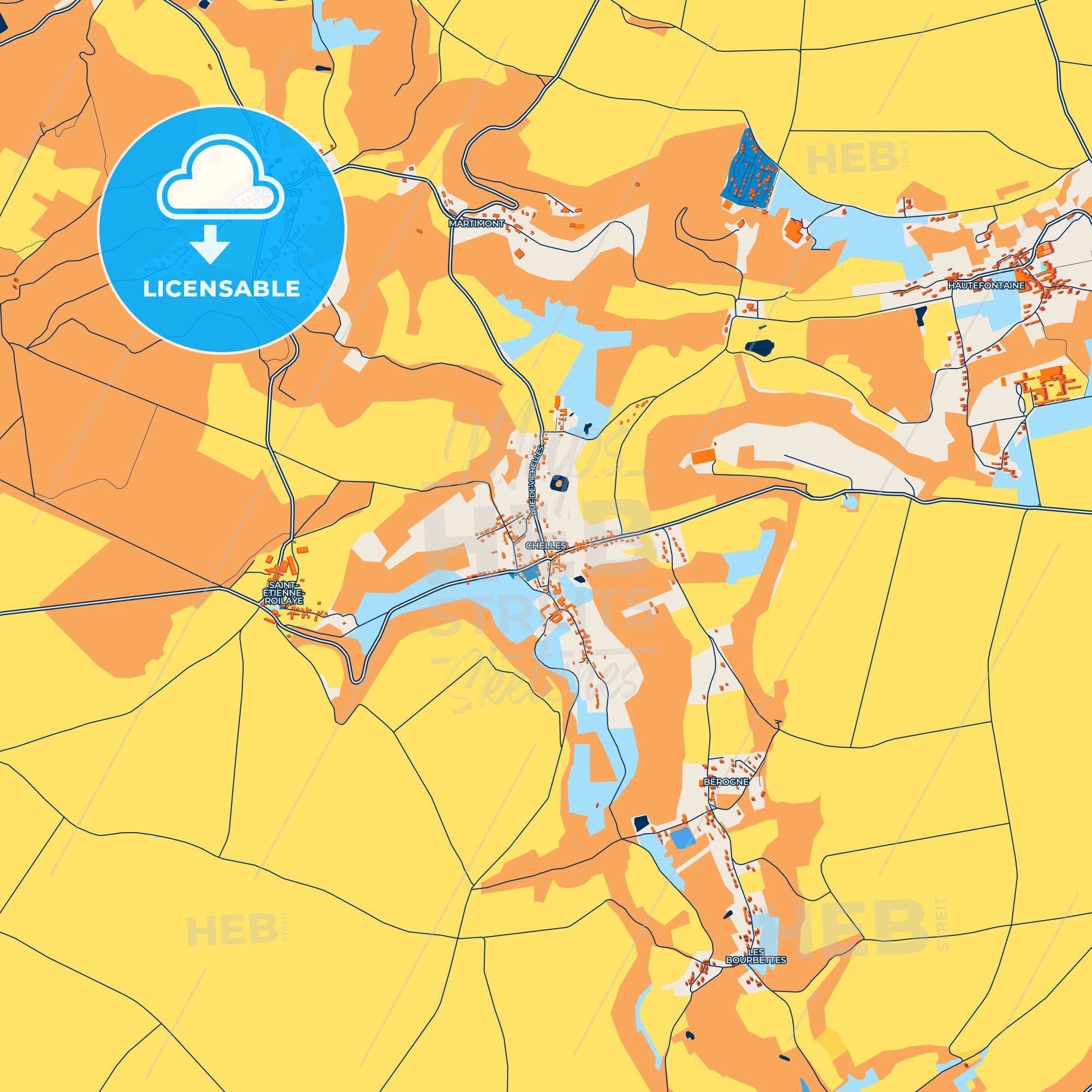 Colorful Chelles Street Map - Digital Download – HEBSTREITS