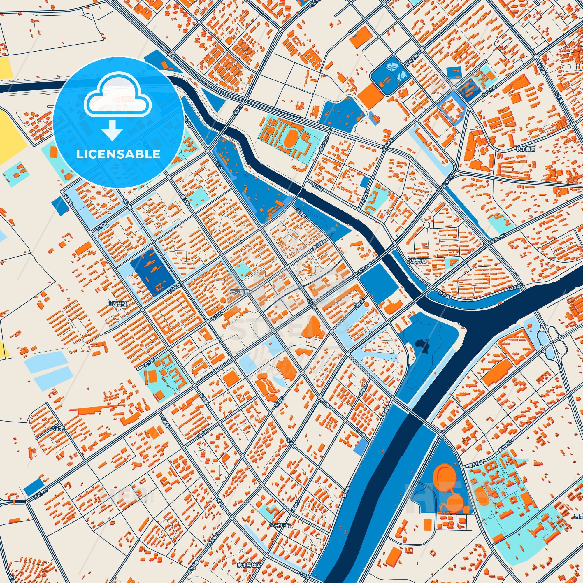 Colorful Chifeng Street Map With Labels And Buildings – HEBSTREITS